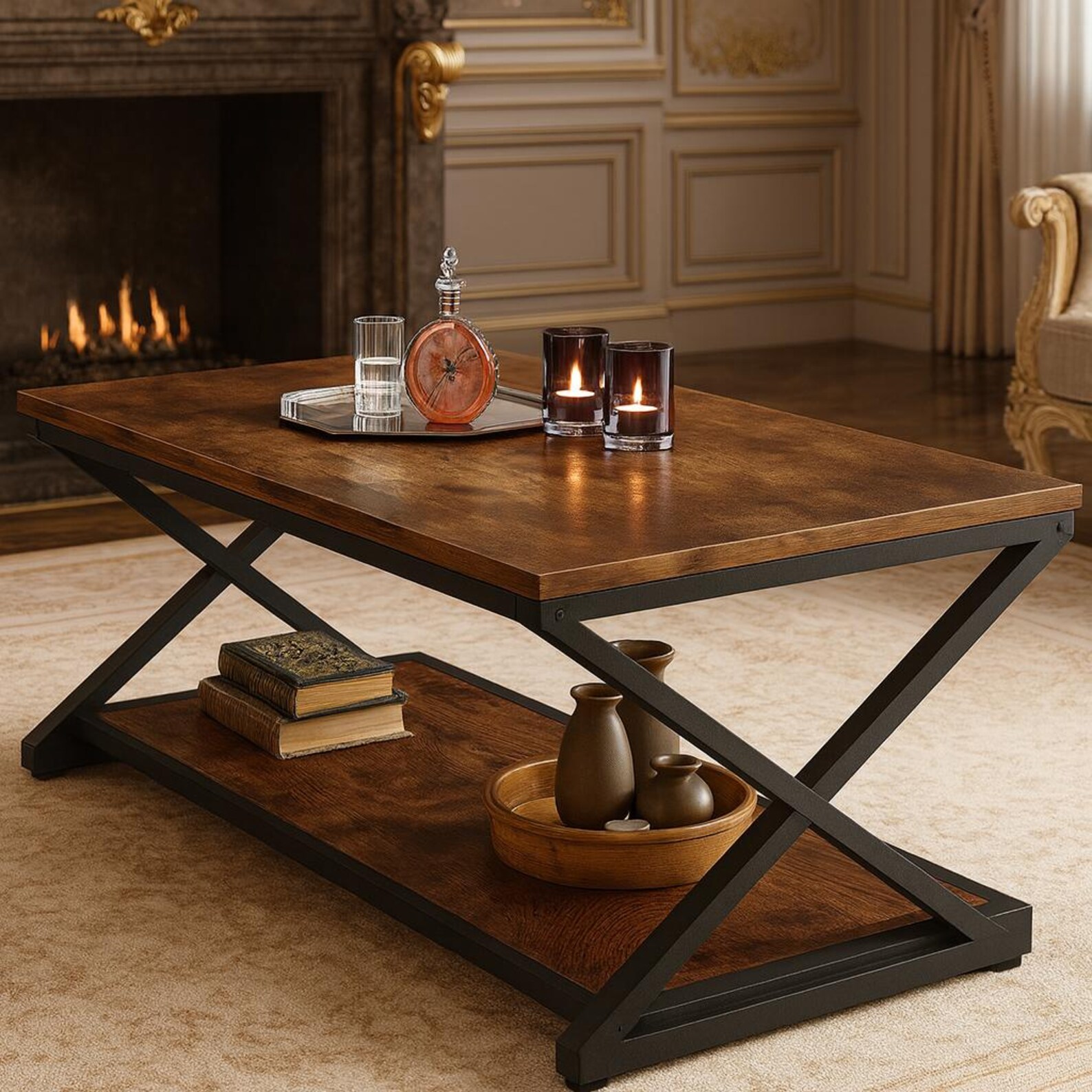 Rustic Brown Coffee Table | Farmhouse Wood & Metal Living Room Table - Etsy