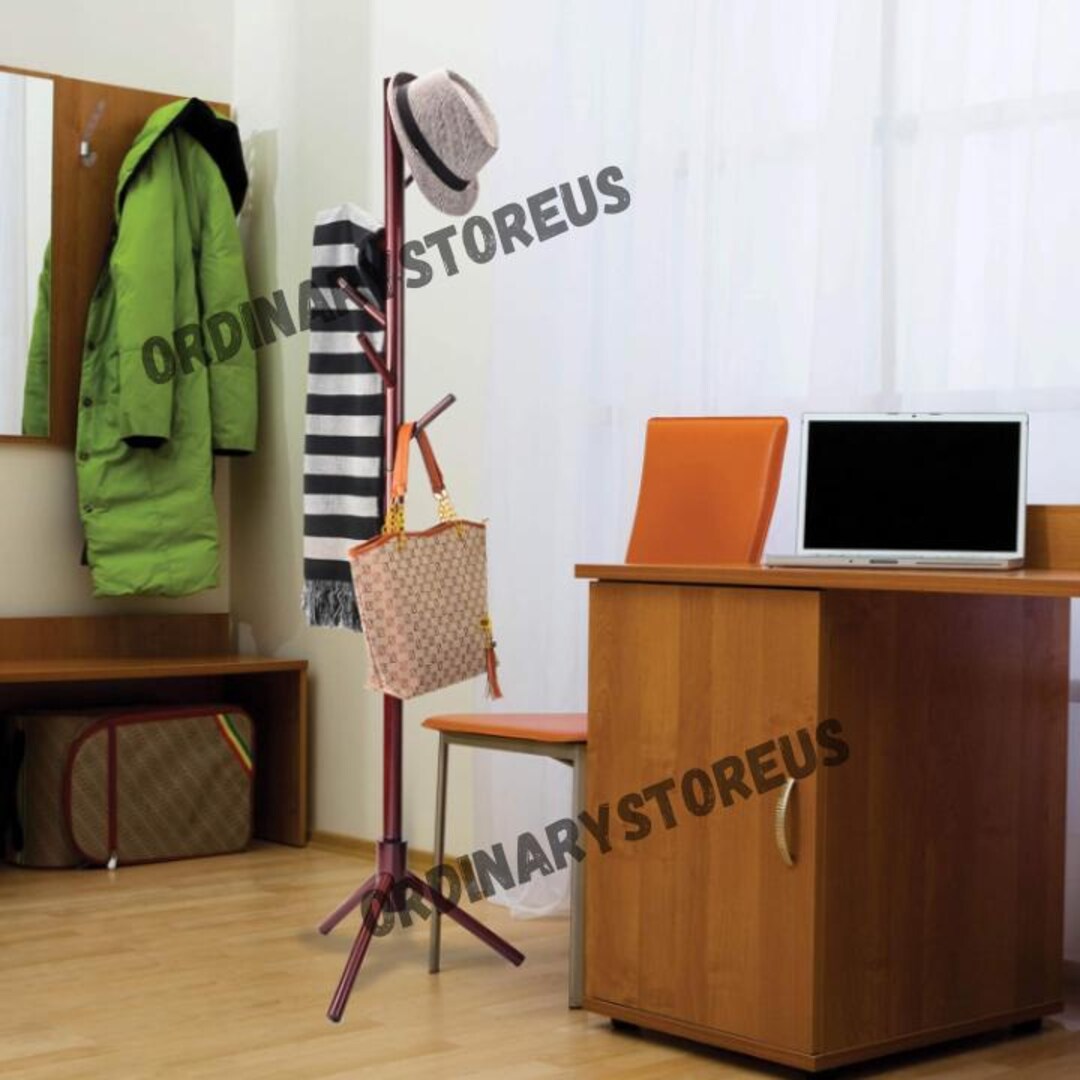 Wooden Standing Coat Rack With 8 Hooks | Hat Rack | Wooden Coat Hanger ...