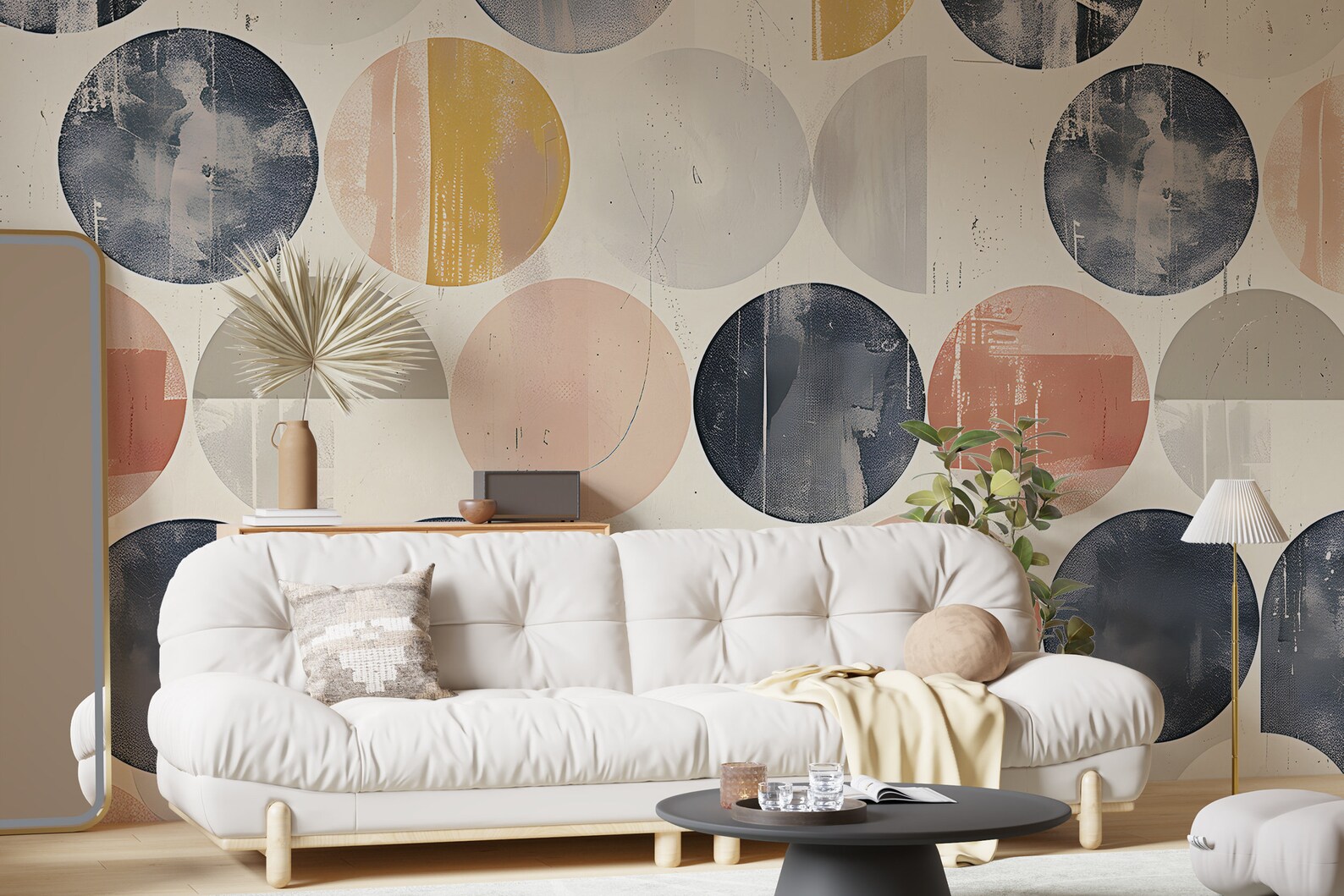 Boho Style Circles Mural, Muted Colors Geometry Wallpaper, Abstract ...