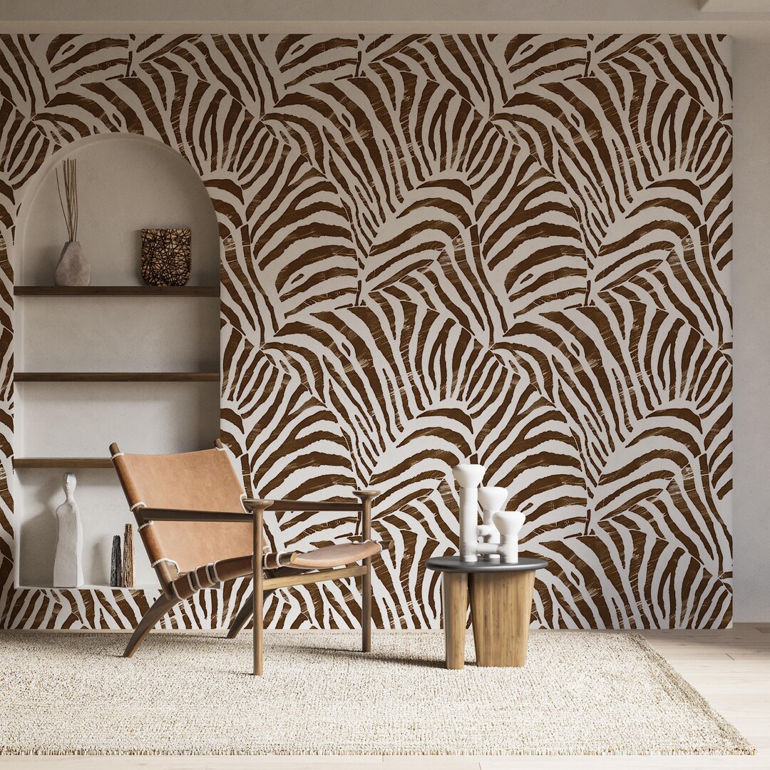 Zebra Pattern Wallpaper, Brown and White Zebra Skin Wallpaper, Peel and ...