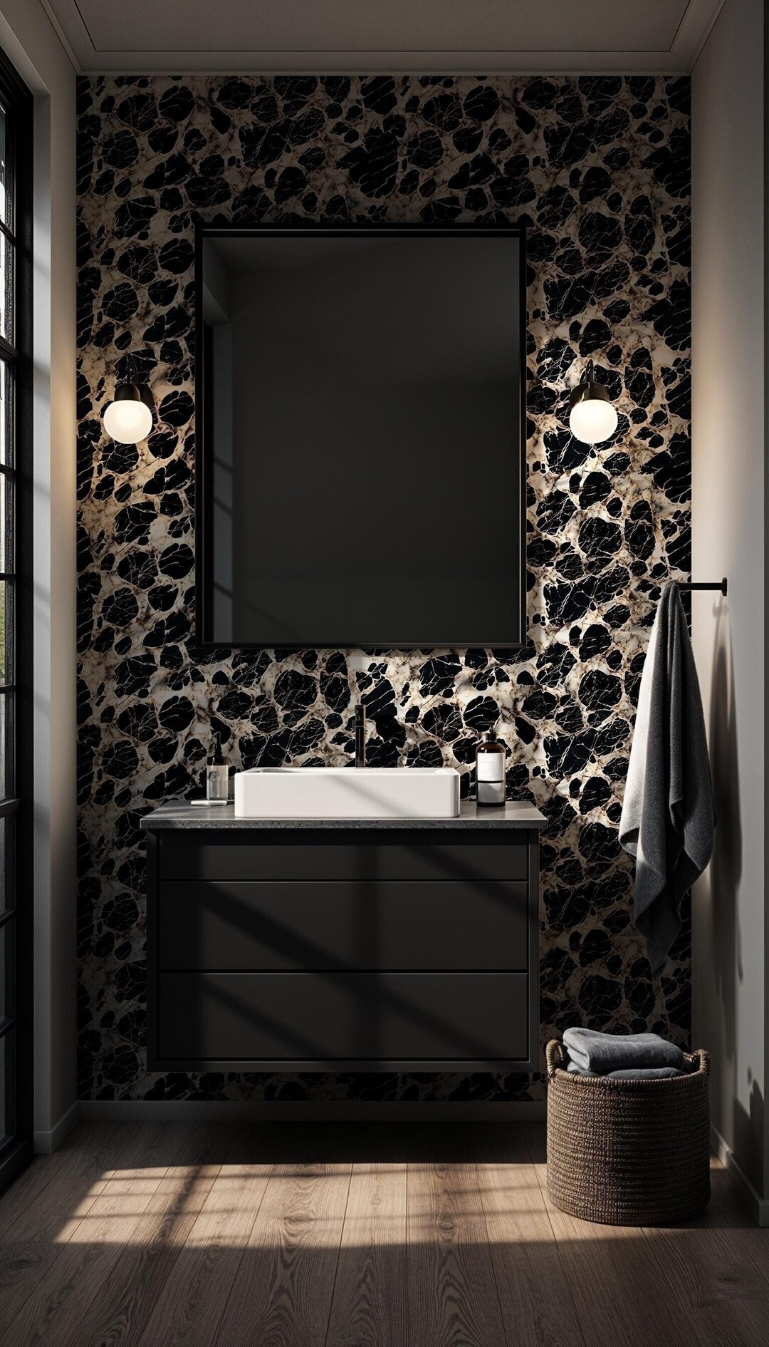 Black and White Marble Wallpaper, Leopard Print Marble Wall Art, Luxury ...