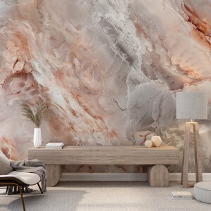 Soft Pink and Grey Marble Wallpaper, Light Natural Stone Texture Mural ...