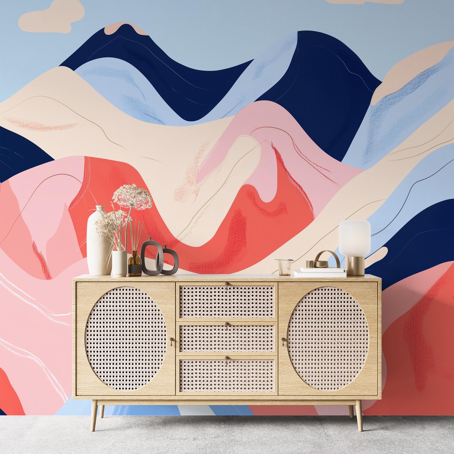Abstract Mountain Mural, Pastel Colors Modern Wallpaper, Colorful Peel ...