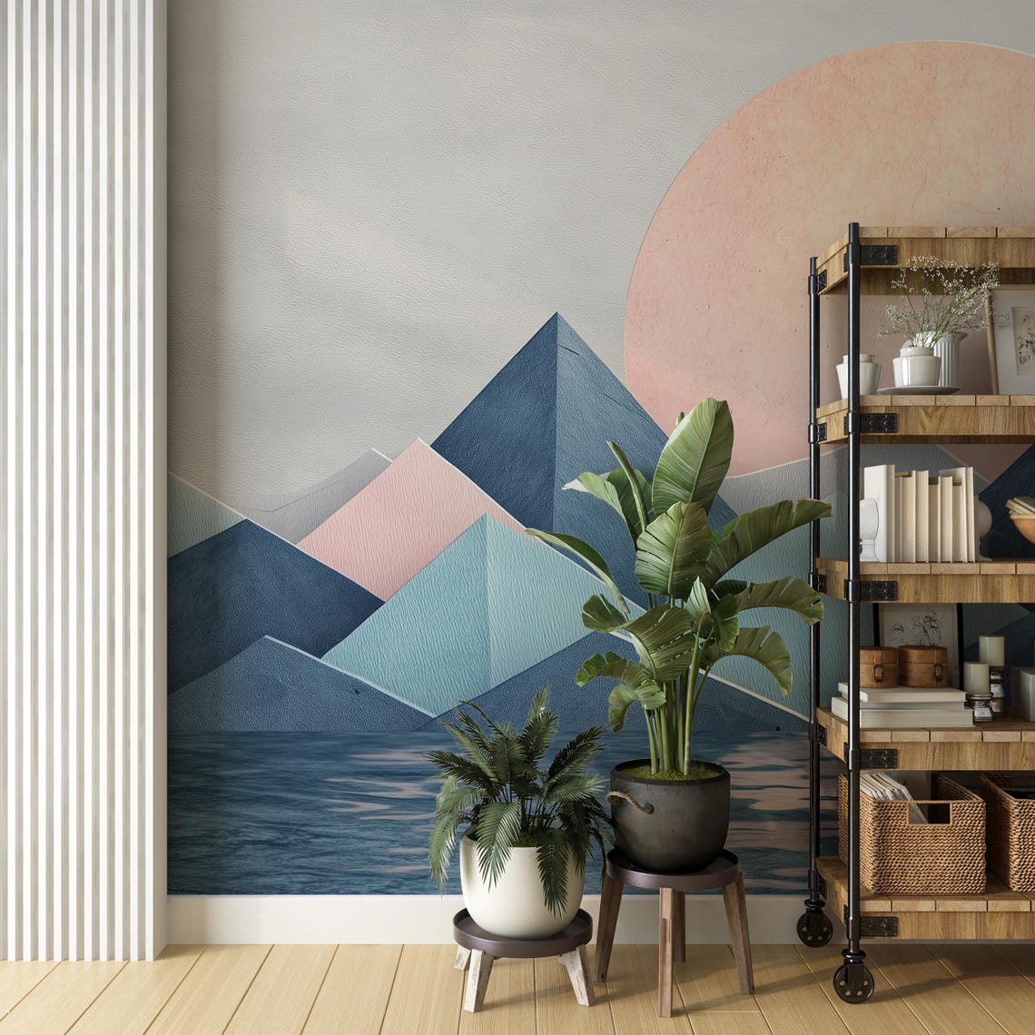 Abstract Blue Mountains in Cubism Style Mural, Nursery Peel and Stick ...