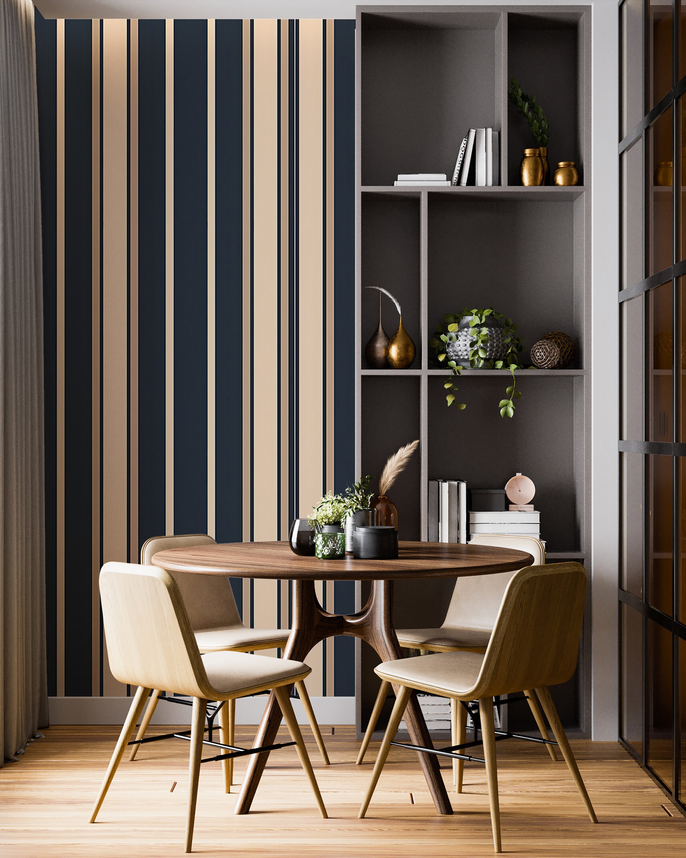 Navy Blue and Beige Striped Wallpaper, Classic Striped Wallpaper, Peel ...