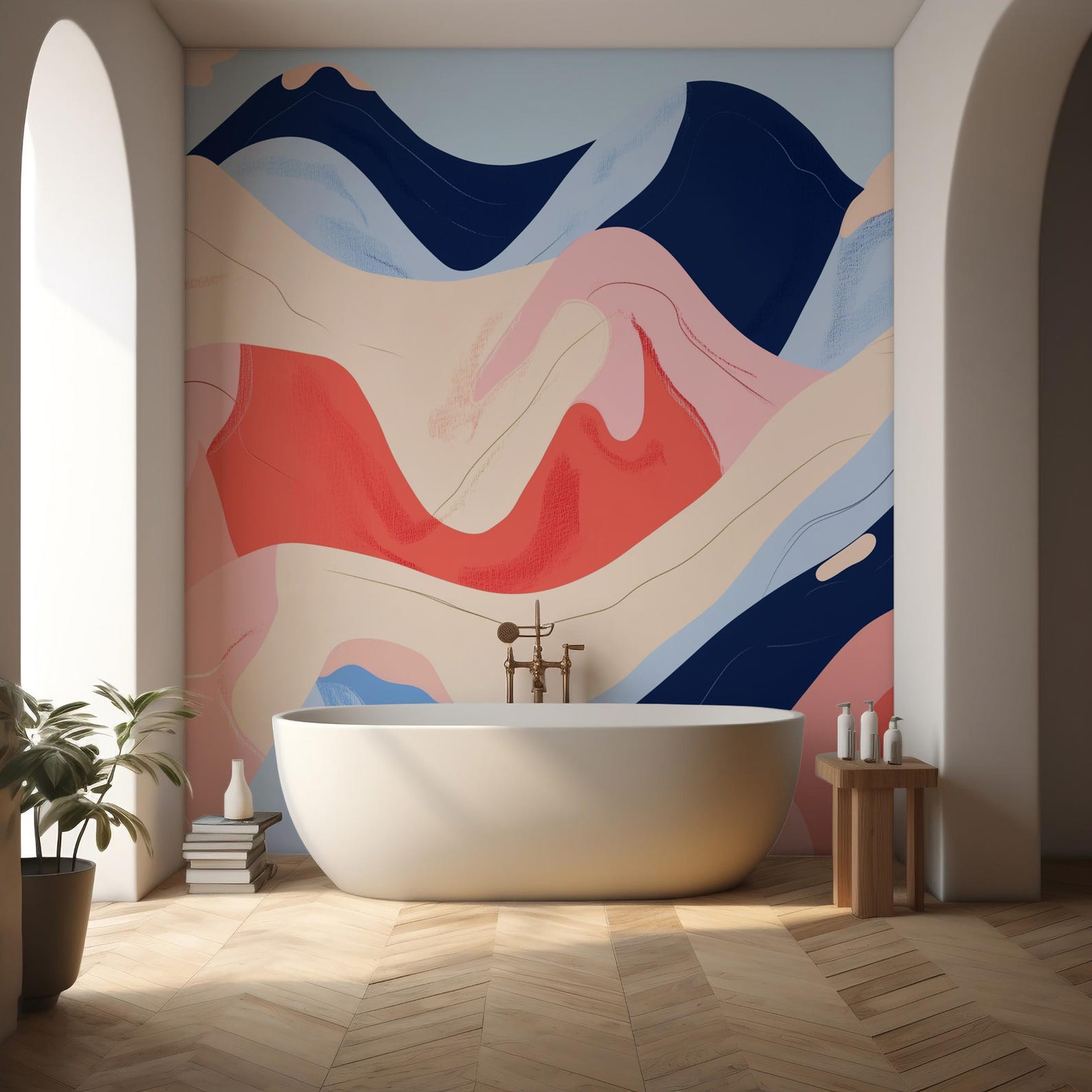 Abstract Mountain Mural, Pastel Colors Modern Wallpaper, Colorful Peel ...