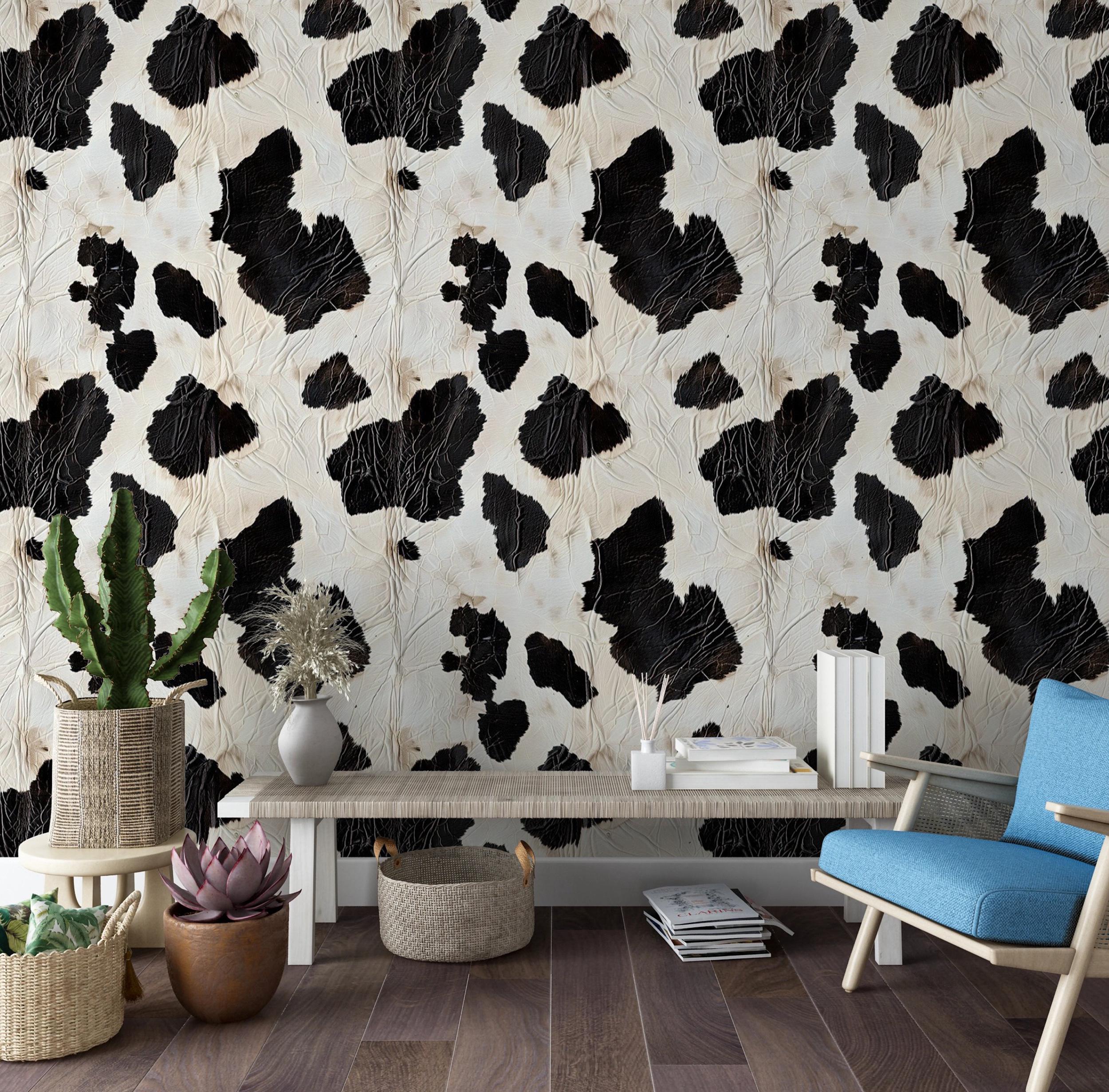 Black and White Cow Print Wallpaper, Animal Skin Wallpaper, Peel and ...