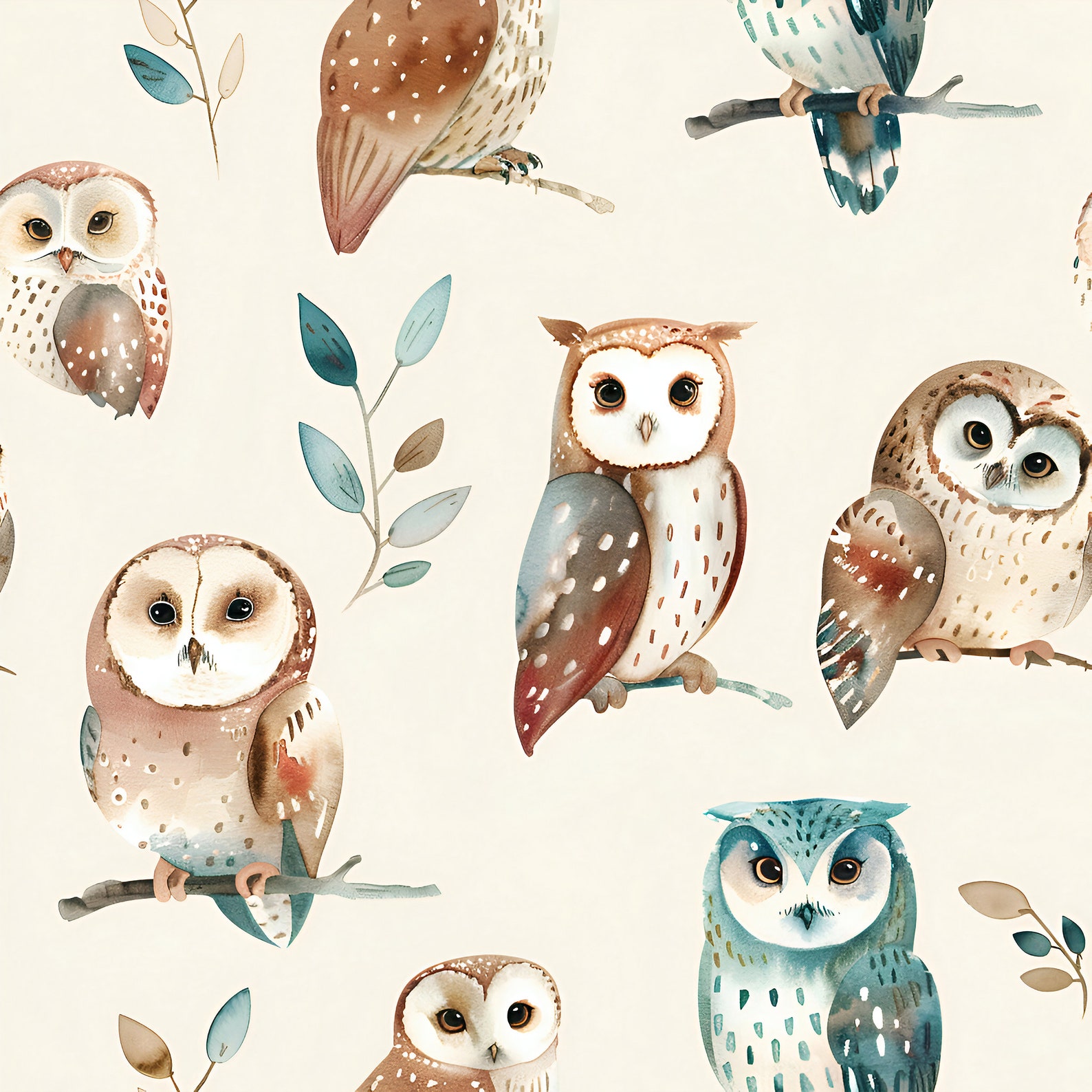Watercolor Owls Mural, Nursery Owl Wallpaper, Peel and Stick Pastel ...