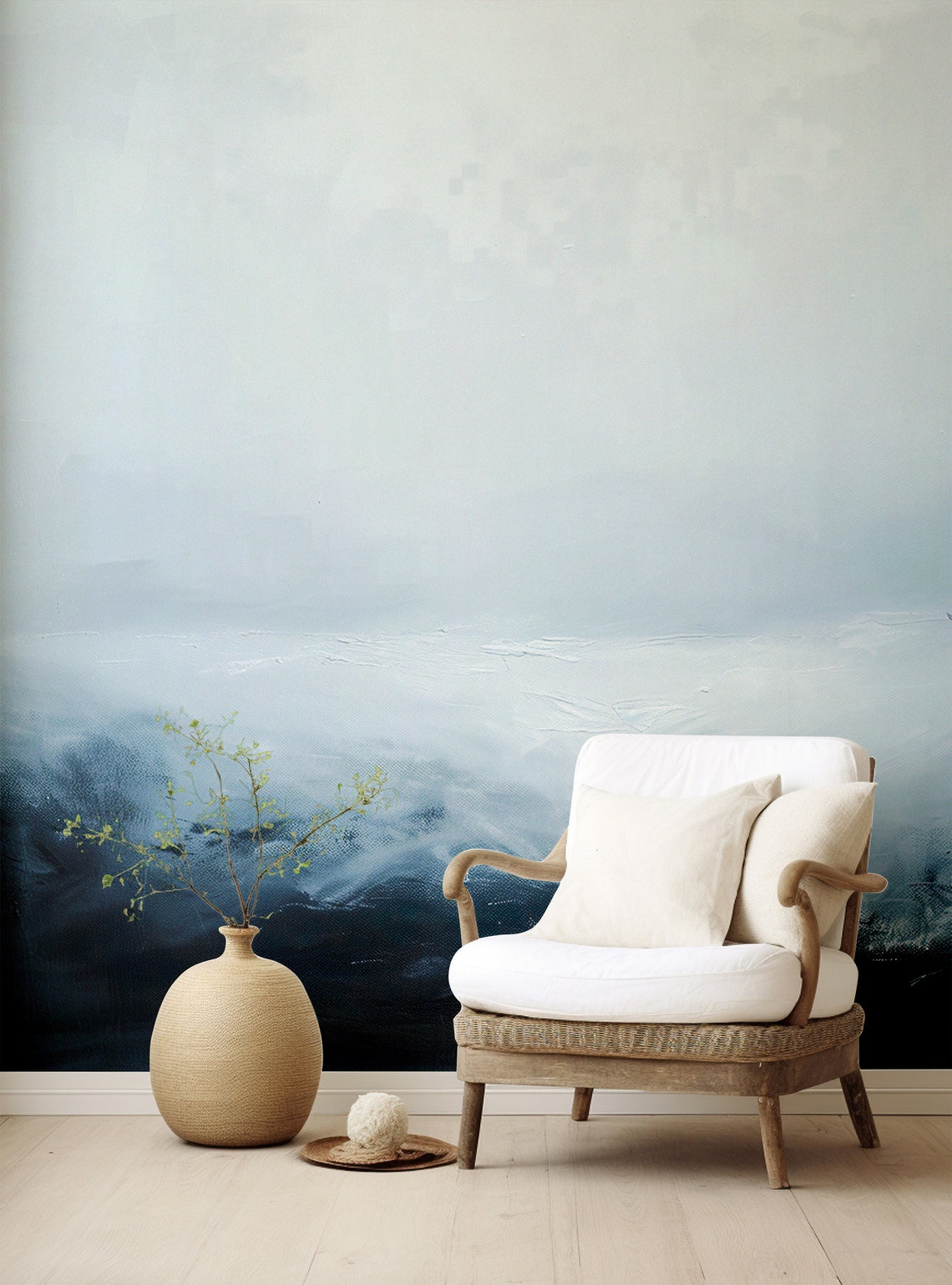 Abstract Blue Ocean Wallpaper, Soft Blue Ombre Wall Mural, Peel and ...