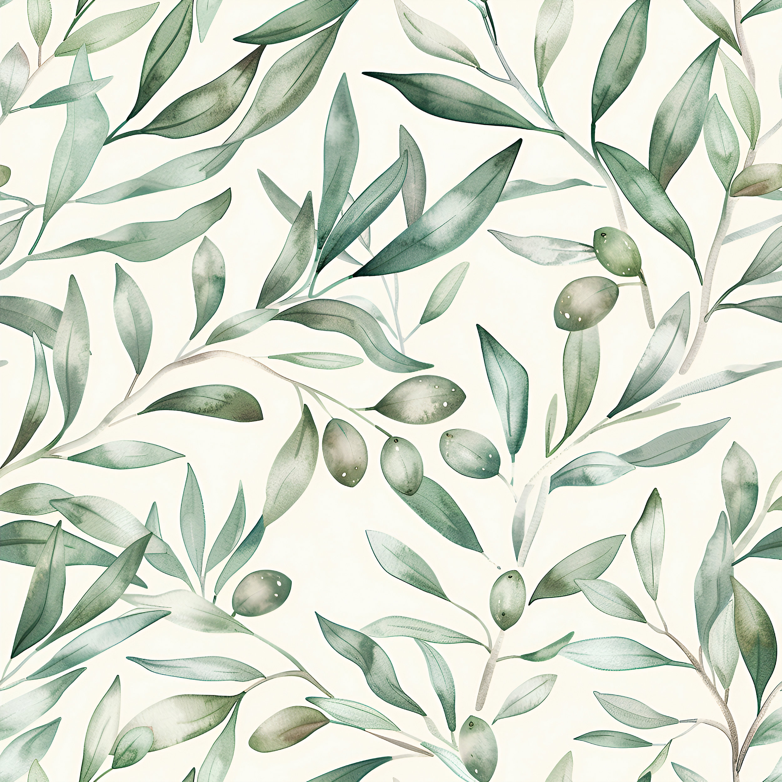 Olive Branches Wallpaper, Leaves and Olives Soft Wallpaper, Peel and ...