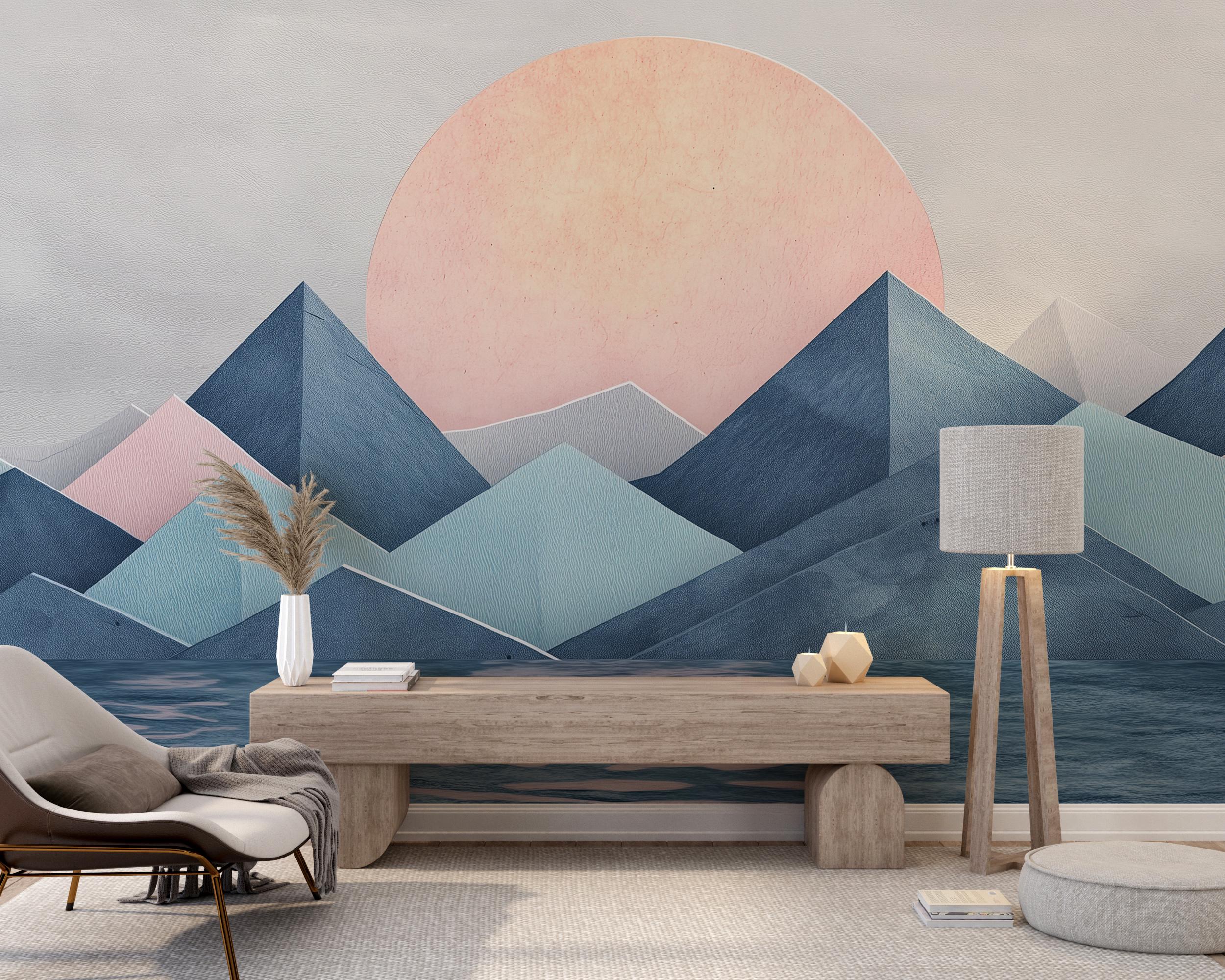 Abstract Blue Mountains in Cubism Style Mural, Nursery Peel and Stick ...