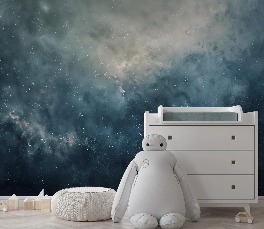 Starry Space Wall Mural, Nursery Dark Starry Night Wallpaper, Stars in ...