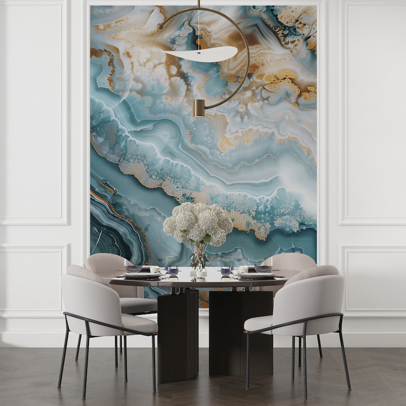 Aquamarine Marble Wall Mural, Blue Stone Wallpaper, Peel and Stick Mint ...