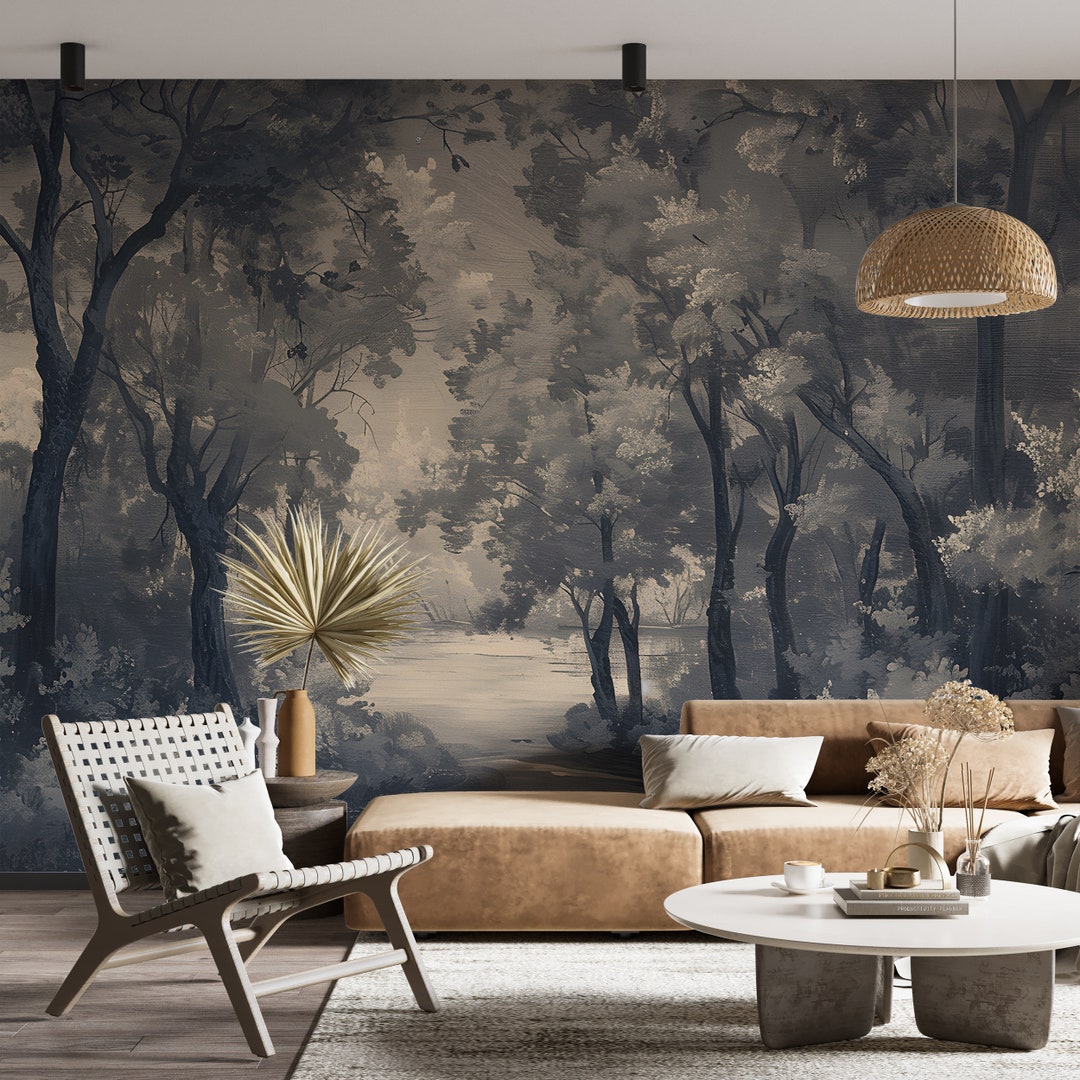 Dark Forest Wall Mural, Black Trees Wallpaper, Peel and Stick - Etsy