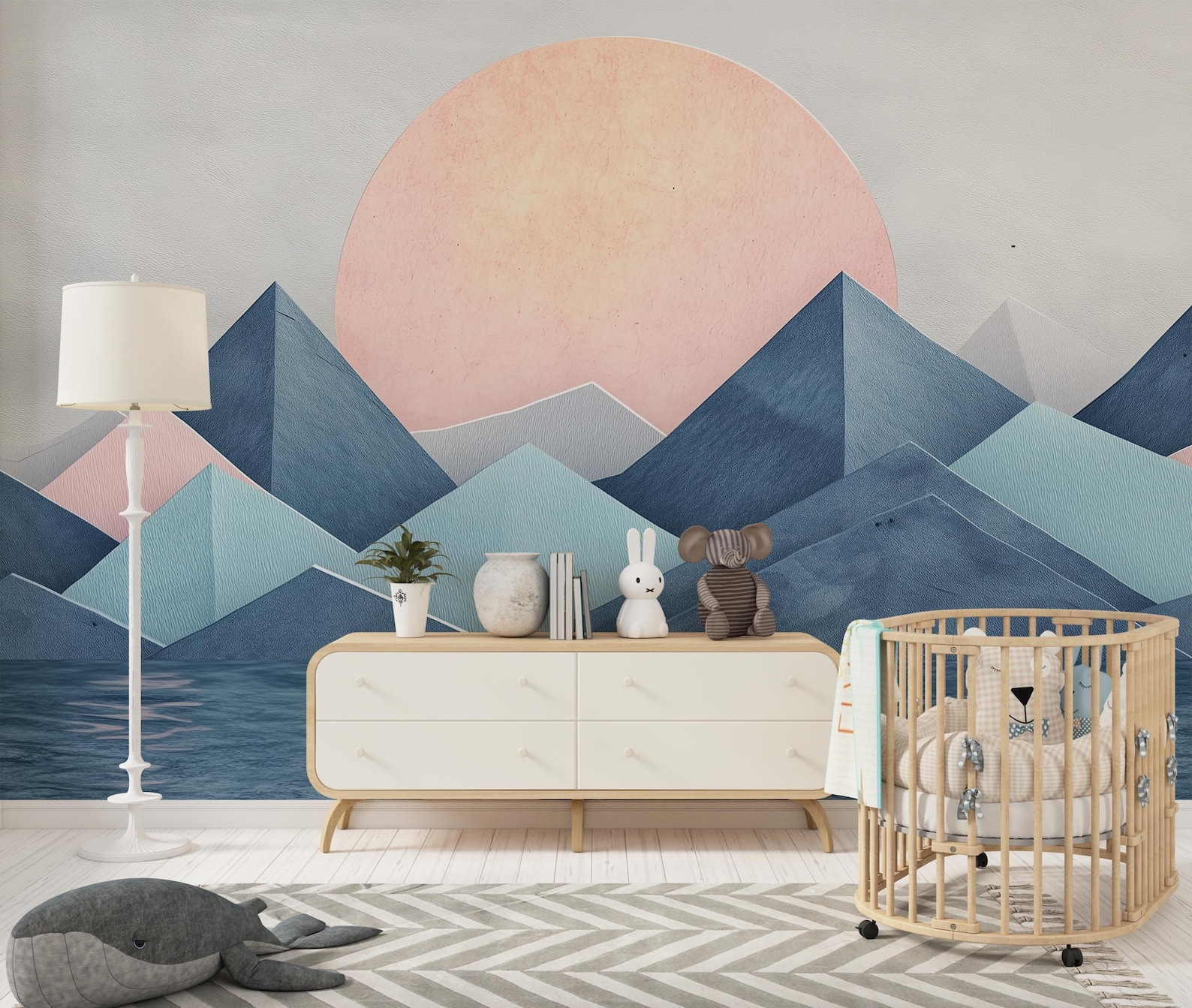 Abstract Blue Mountains in Cubism Style Mural, Nursery Peel and Stick ...