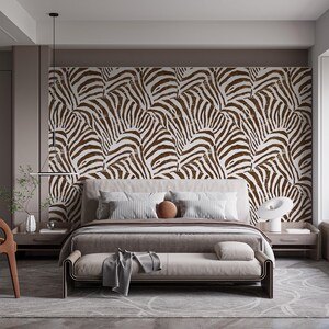 Zebra Pattern Wallpaper, Brown and White Zebra Skin Wallpaper, Peel and ...