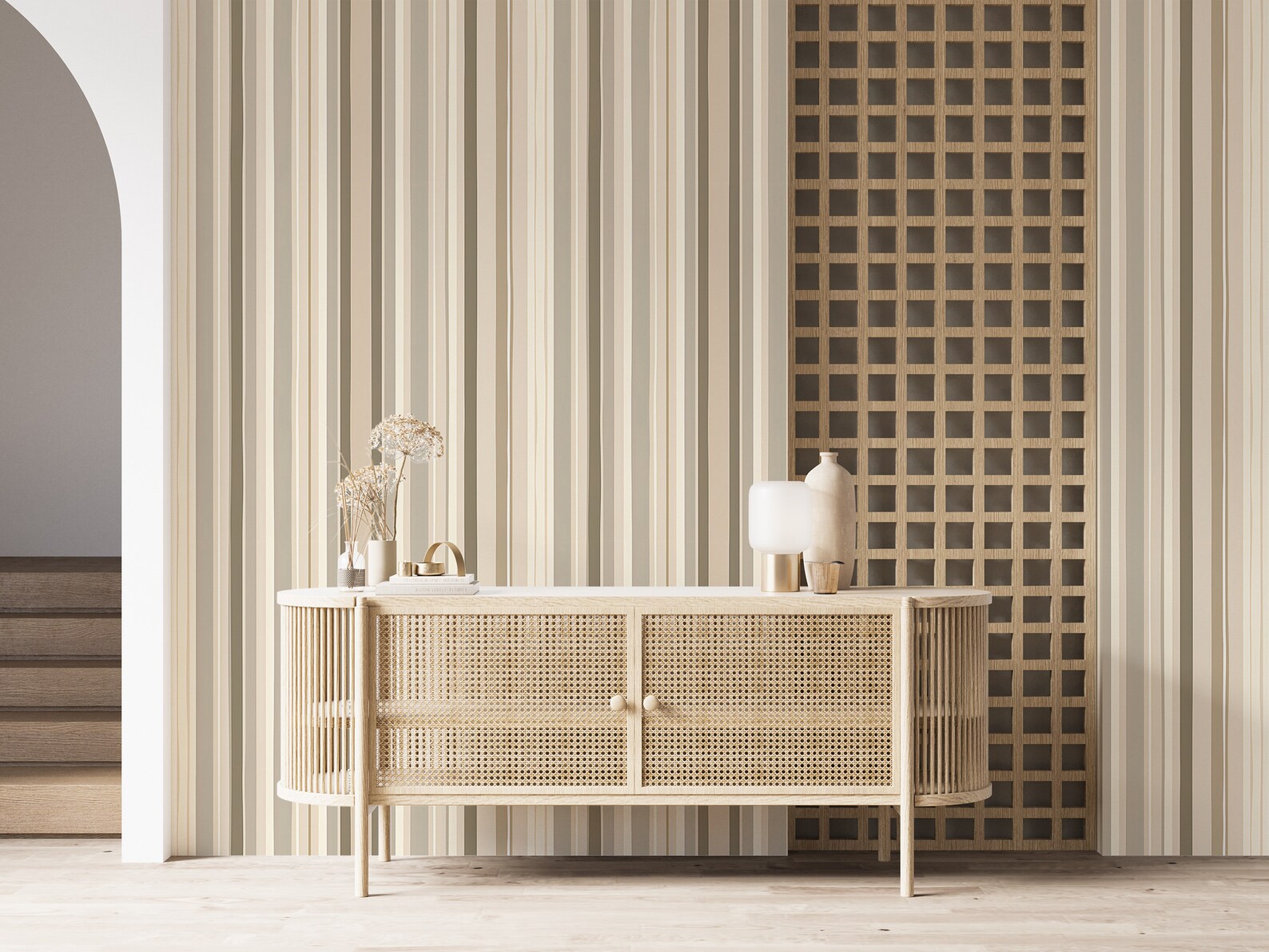 Beige Striped Wallpaper, Vertical Stripes Peel and Stick Wallpaper ...