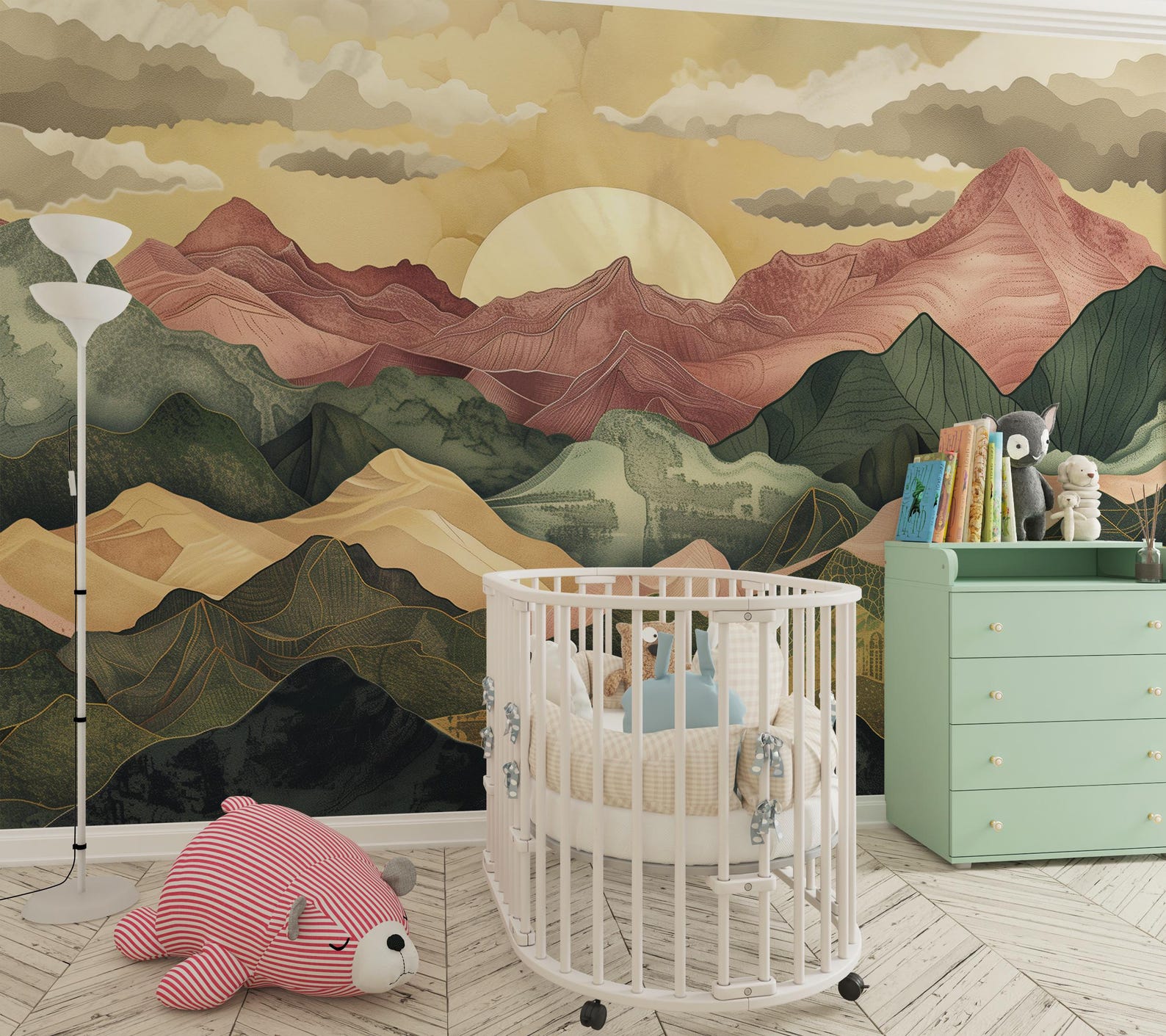 Colorful Mountains Mural, Peel and Stick Abstract Mountain Wallpaper ...