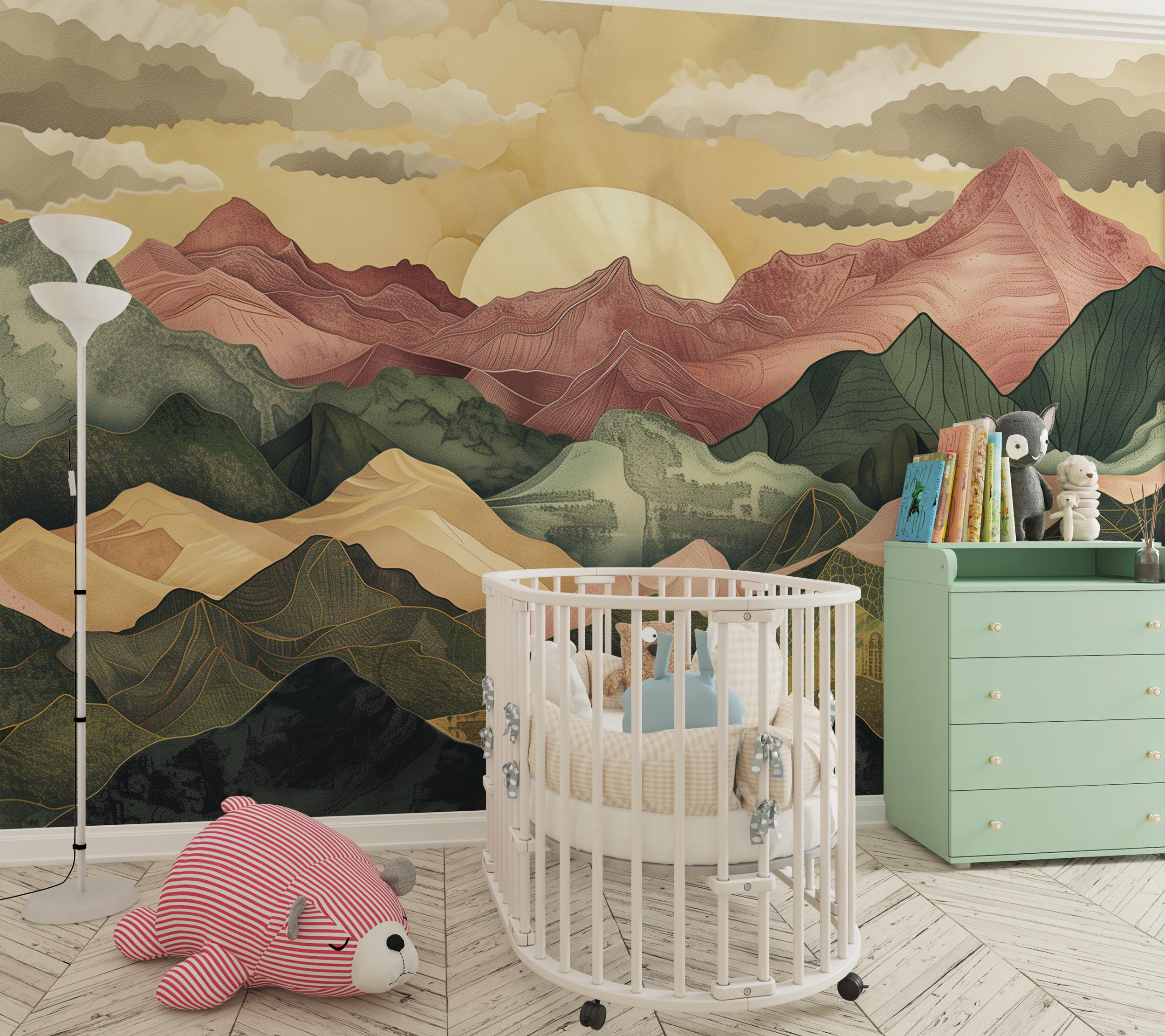 Colorful Mountains Mural, Peel and Stick Abstract Mountain Wallpaper ...