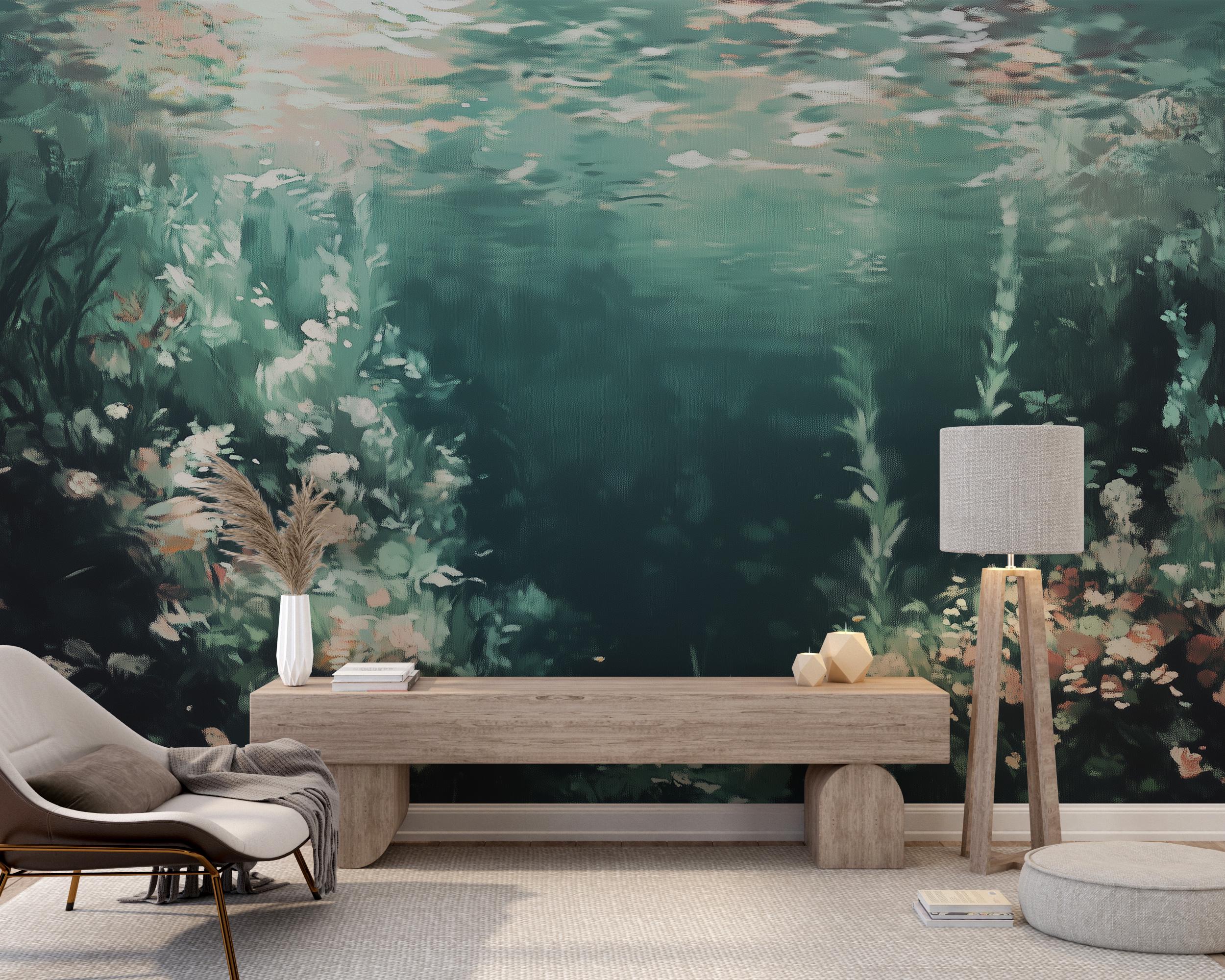 Dark Turquoise Underwater Wallpaper, Mystic Ocean Wall Mural, Dark ...