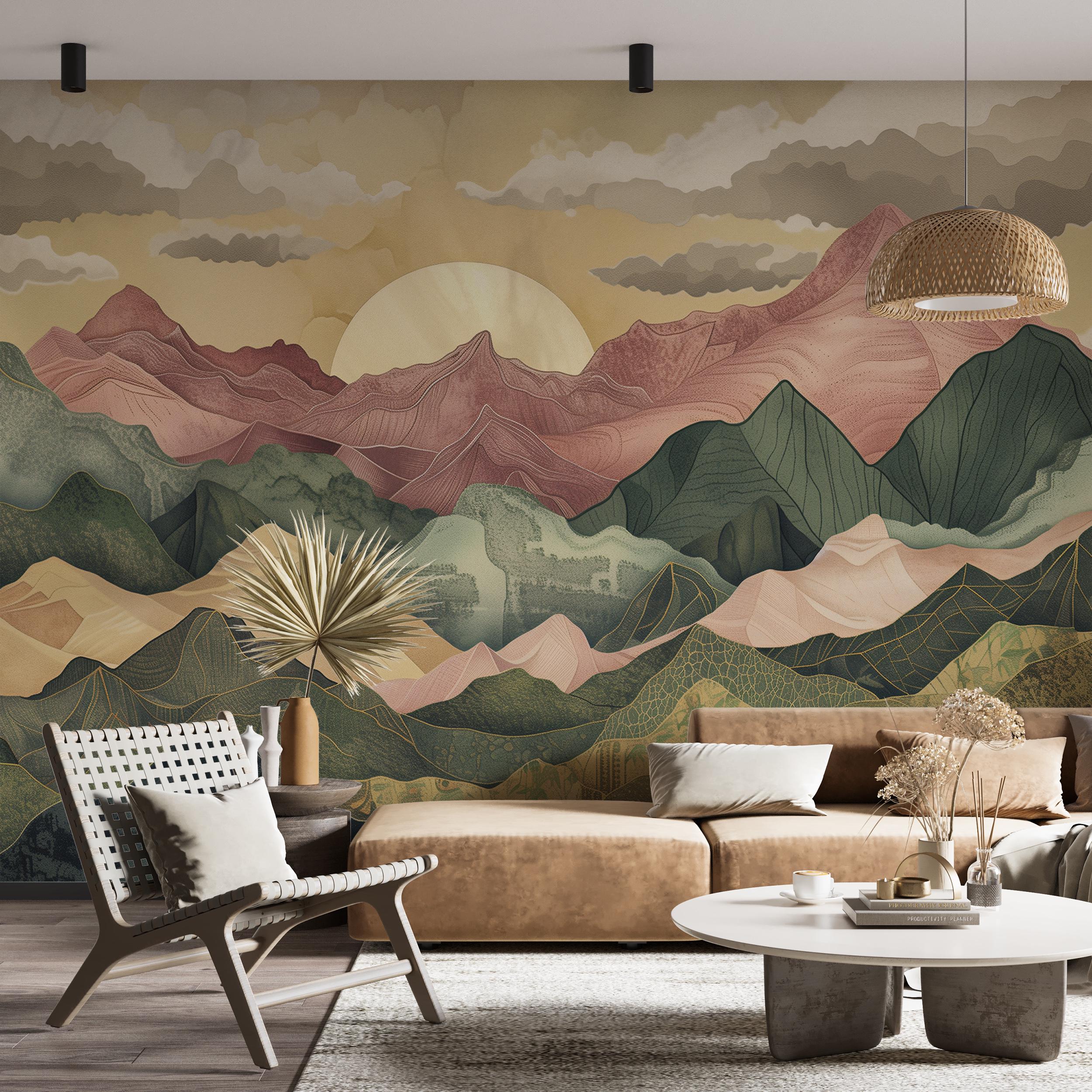 Colorful Mountains Mural, Peel and Stick Abstract Mountain Wallpaper ...
