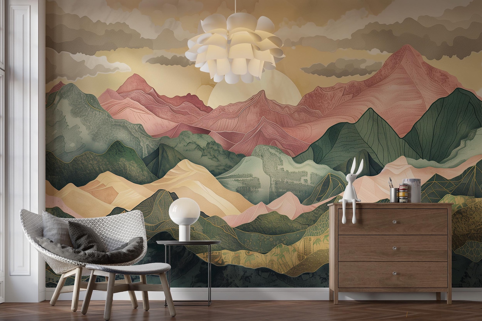 Colorful Mountains Mural, Peel and Stick Abstract Mountain Wallpaper ...