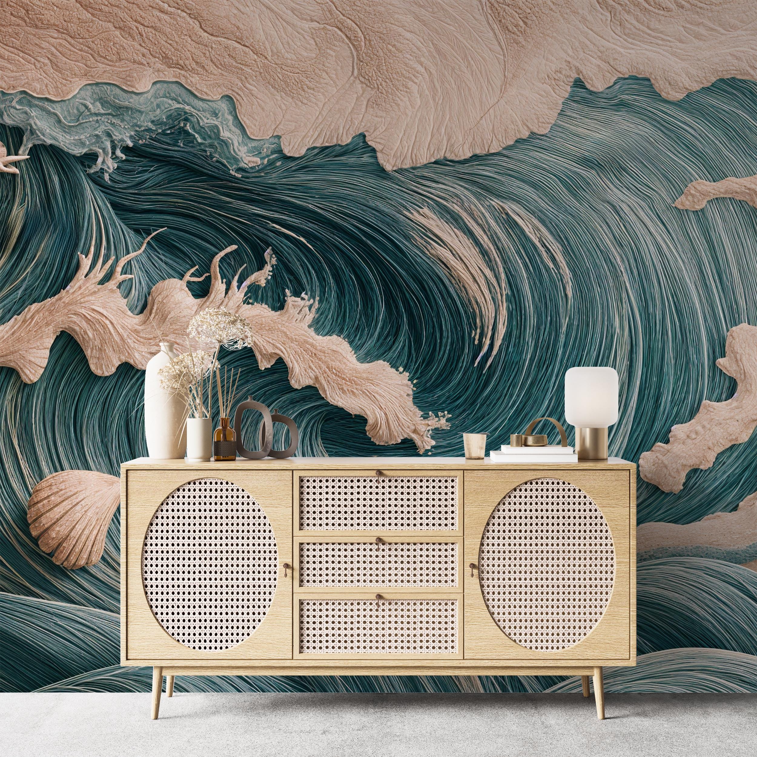 Ocean Waves Wall Mural, Abstract Sea Wallpaper, Peel and Stick Wavy ...