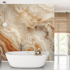 Beige Marble Accent Wall Mural, Light Natural Stone Texture Wallpaper ...