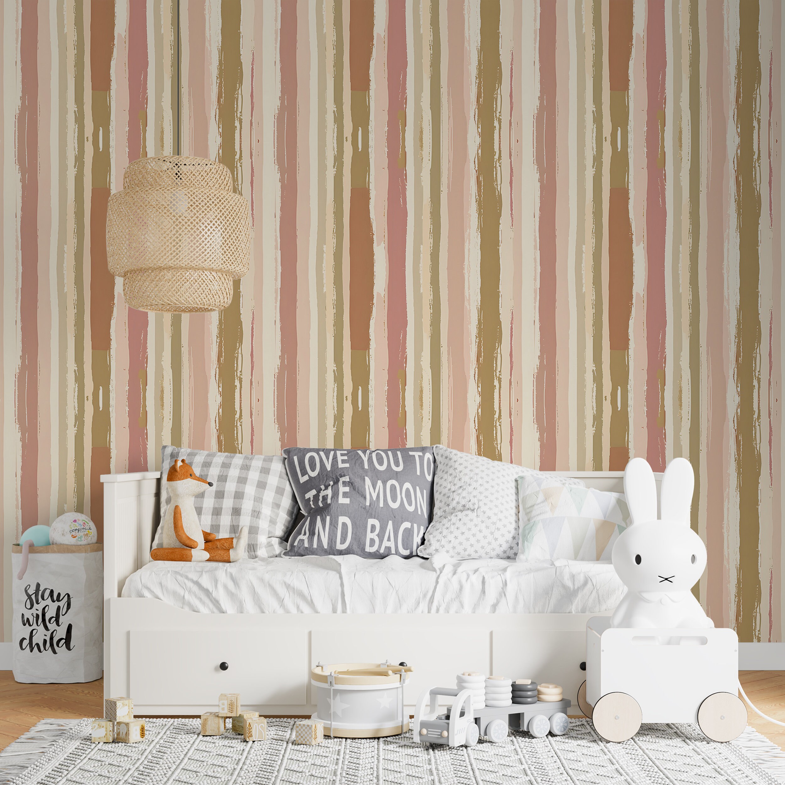 Ragged Vertical Striped Wallpaper in Beige and Soft Pink Colors, Peel ...