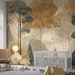 Green and Gold Trees Wall Mural in Vintage Forest Scene Peel and Stick ...
