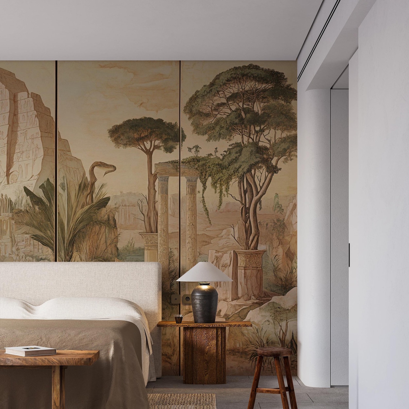 Ancient Vintage Landscape in Old Panels Style Mural, Old Greek Ruins ...