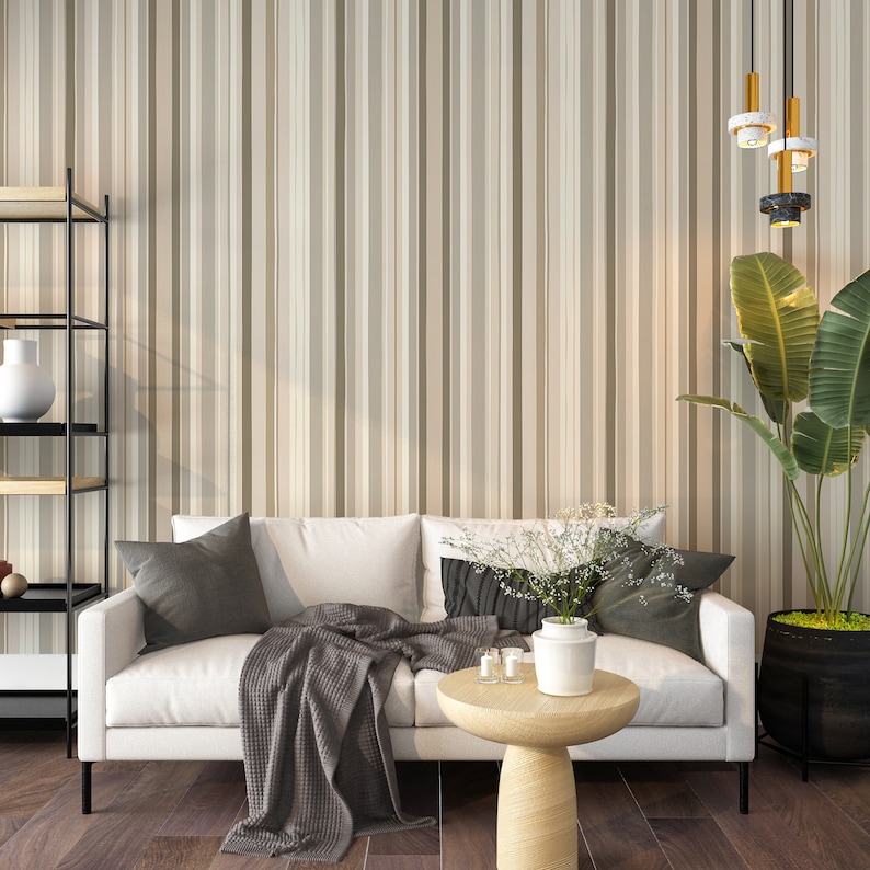 Beige Striped Wallpaper, Vertical Stripes Peel and Stick Wallpaper ...