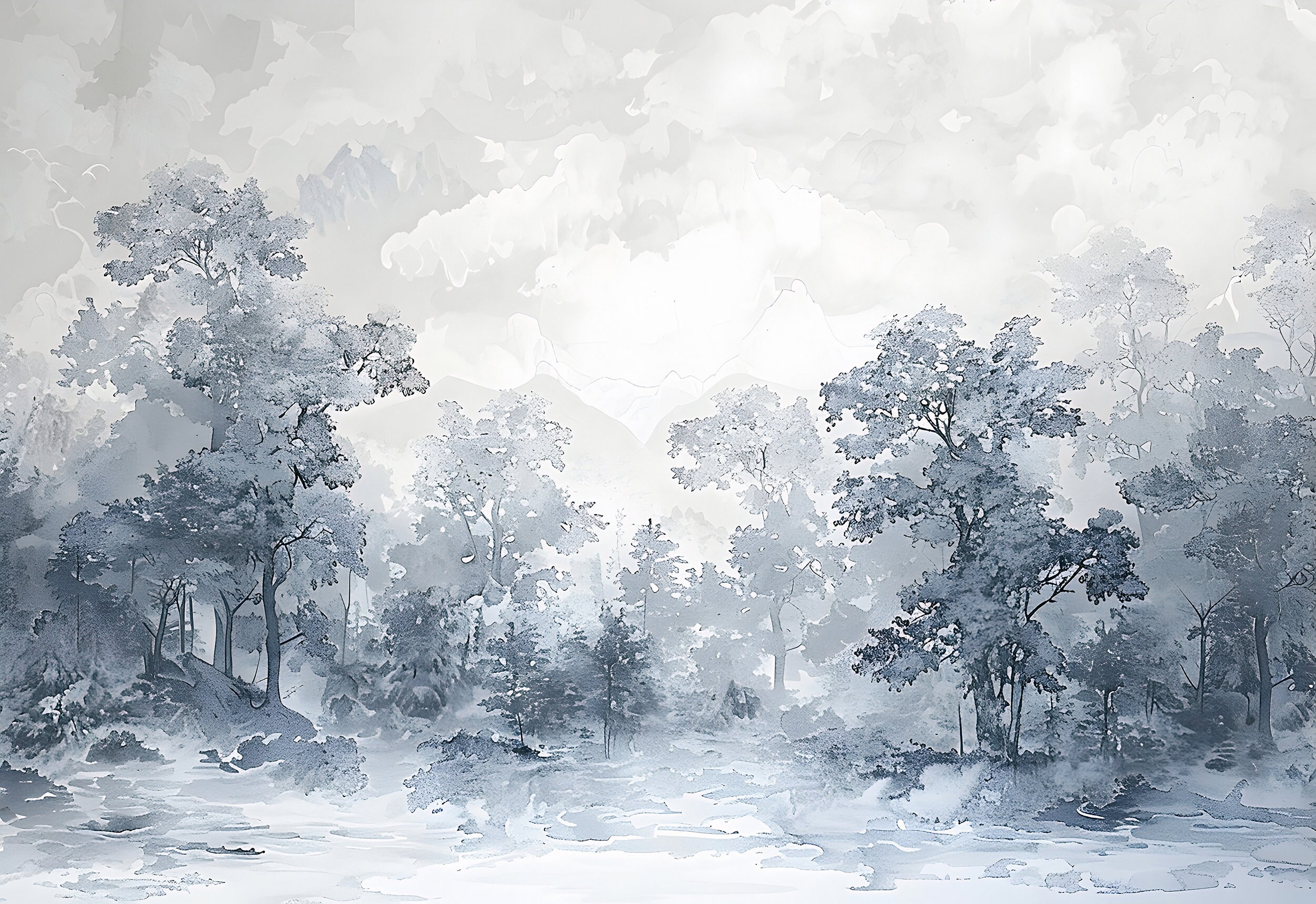 Watercolor Grey Forest Wallpaper, Monochrome Trees Mural, Peel and ...