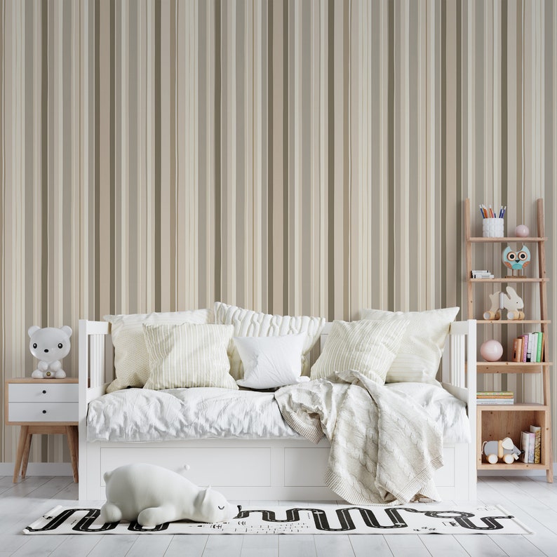 Beige Striped Wallpaper, Vertical Stripes Peel and Stick Wallpaper ...