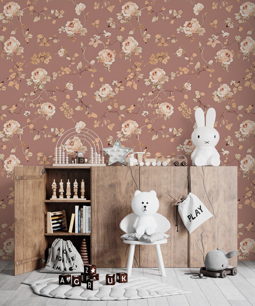 Soft Pink Roses Wallpaper, Dusty Rose Wallpaper, Peel and Stick ...