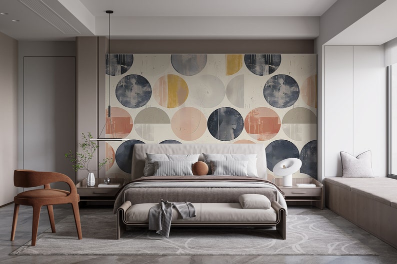 Boho Style Circles Mural, Muted Colors Geometry Wallpaper, Abstract ...