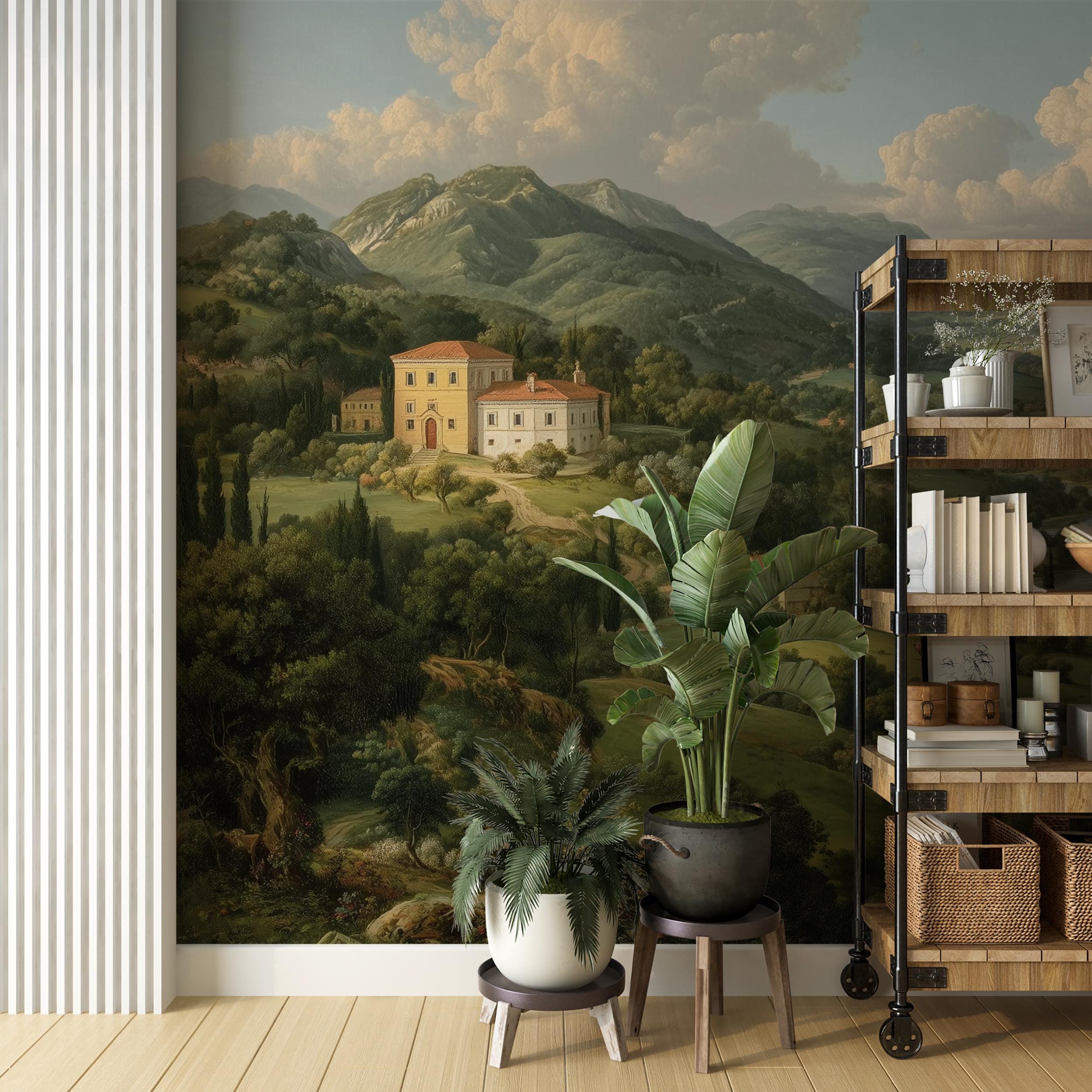 Vintage Italian Countryside Landscape Wall Mural Scenic Rolling Hills ...