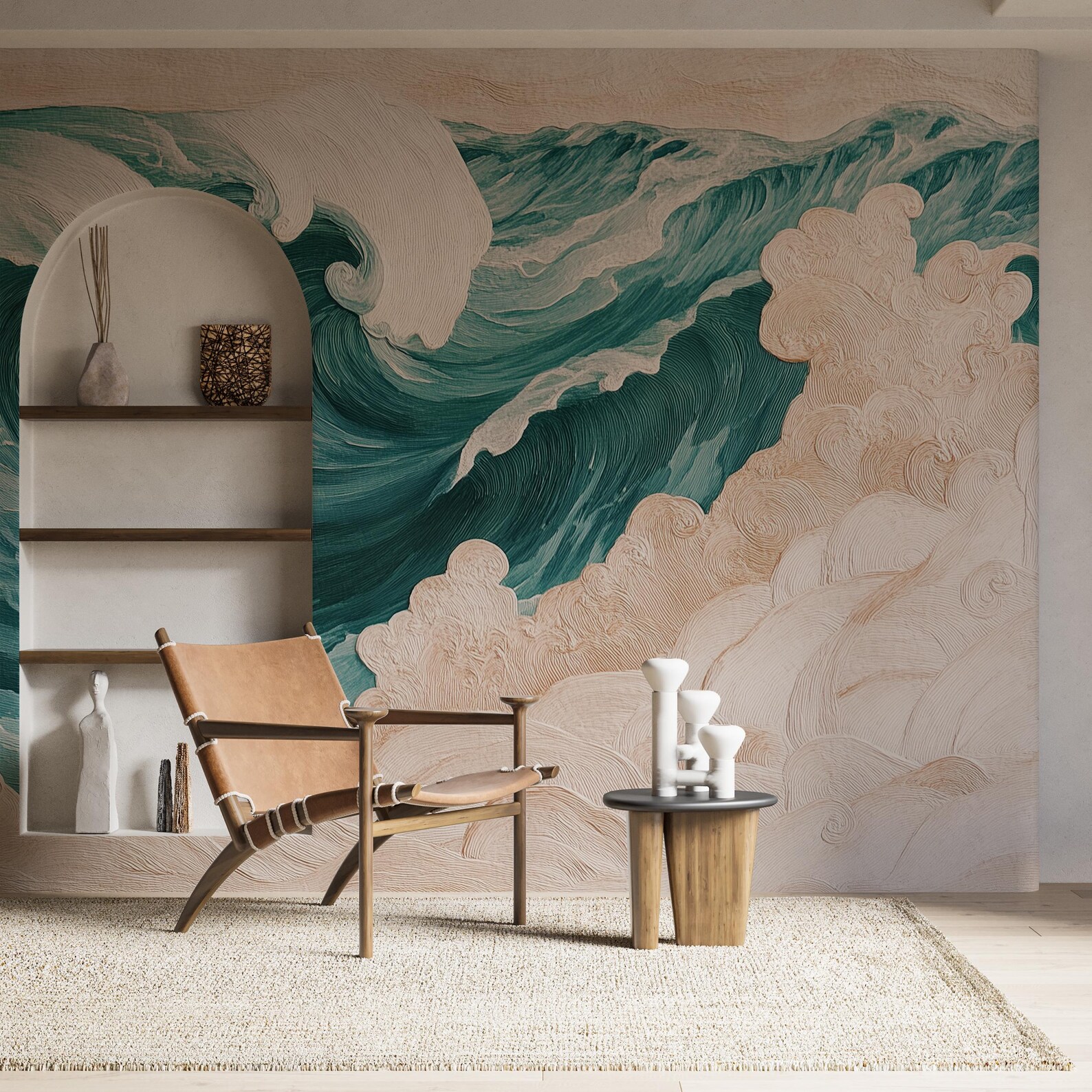 Ocean Waves Mural, Peel and Stick Wallpaper, Turquoise Oil Painting ...