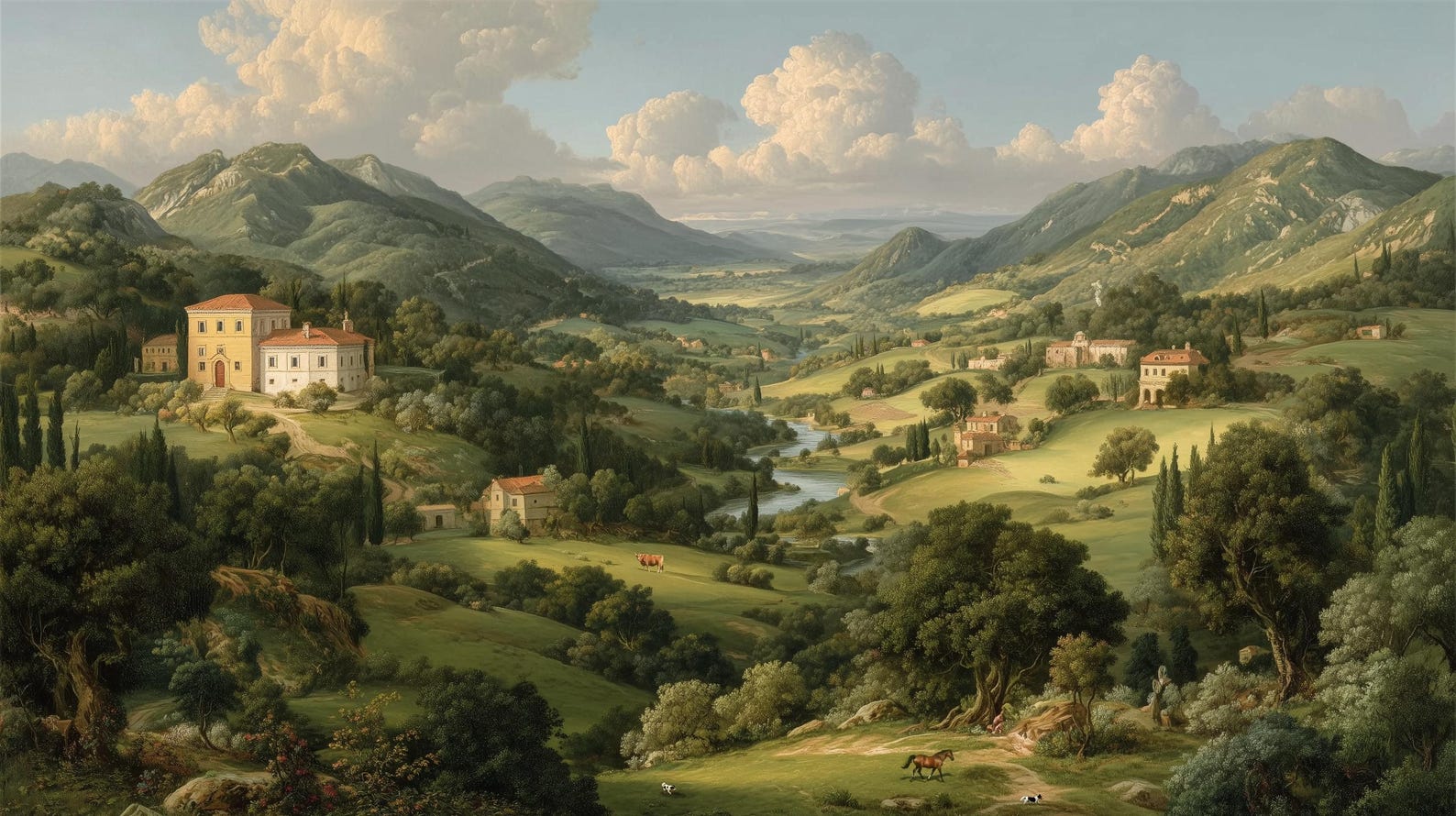 Vintage Italian Countryside Landscape Wall Mural Scenic Rolling Hills ...