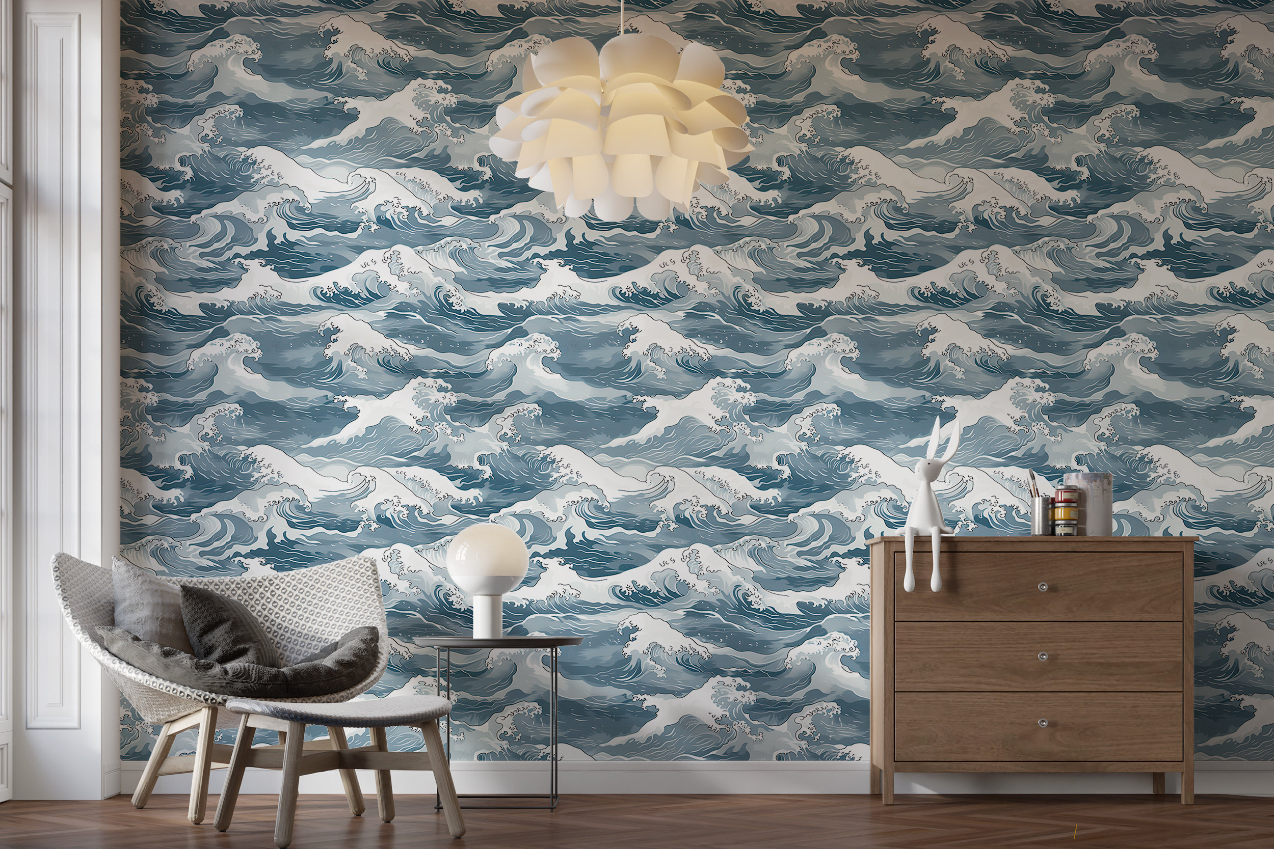 Soft Blue and White Waves Wallpaper, Pastel Colors Wavy Wallpaper, Peel ...