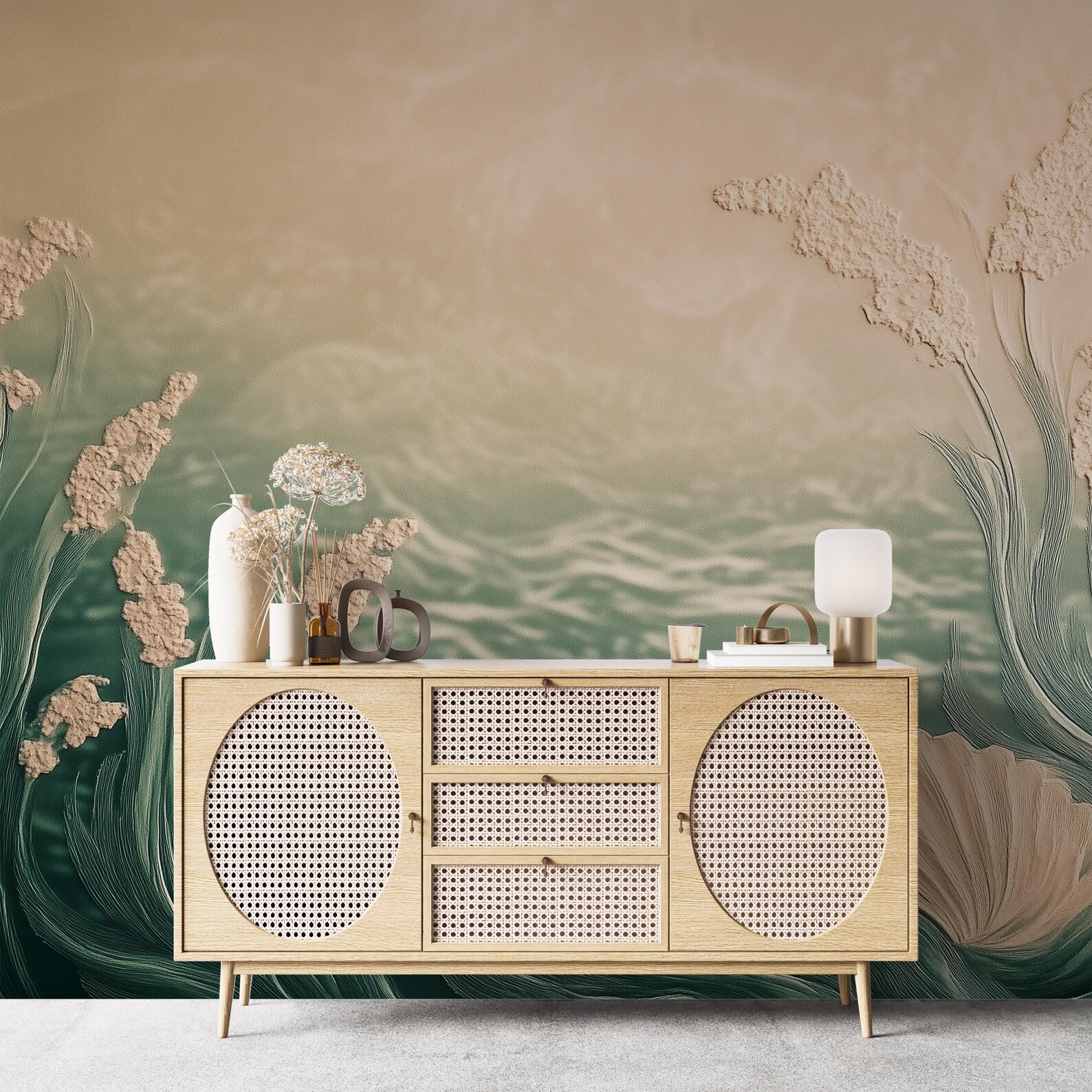 Muted Teal and Beige Underwater Mural, Abstract Nautical Wallpaper ...