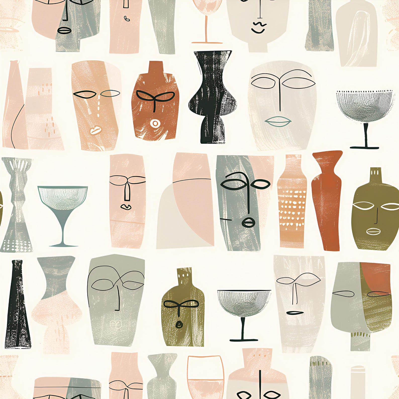 Abstract Vases With Faces Wallpaper, Pastel Colors Accent Wallpaper ...