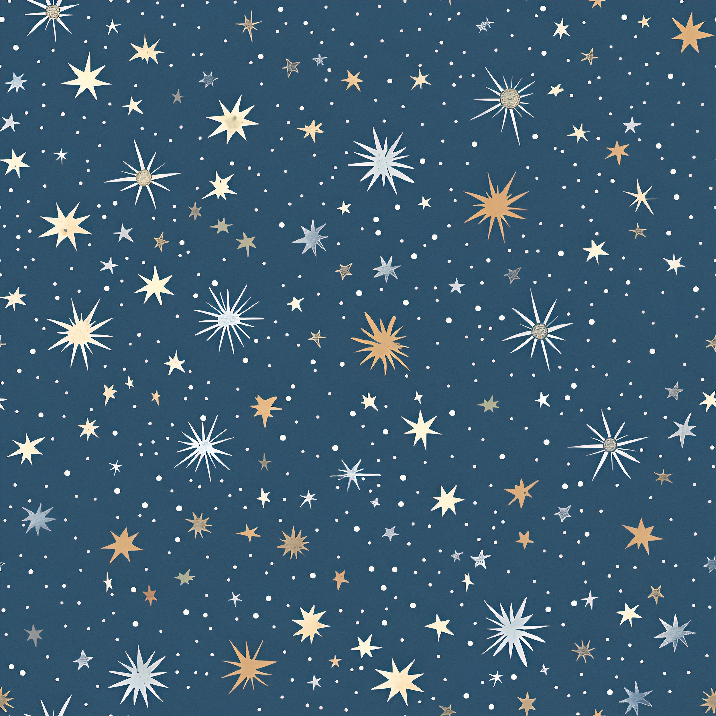 Starry Night Wallpaper, White and Golden Stars Wall Decor, Stars in the ...
