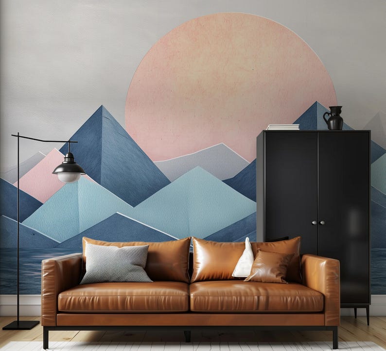 Abstract Blue Mountains in Cubism Style Mural, Nursery Peel and Stick ...