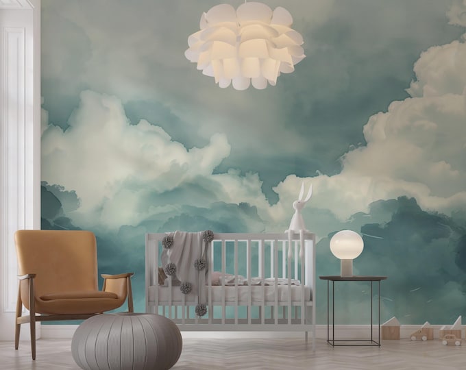 Cloudy Sky Wall Mural, Mural Wallpaper, Removable or Traditional ...
