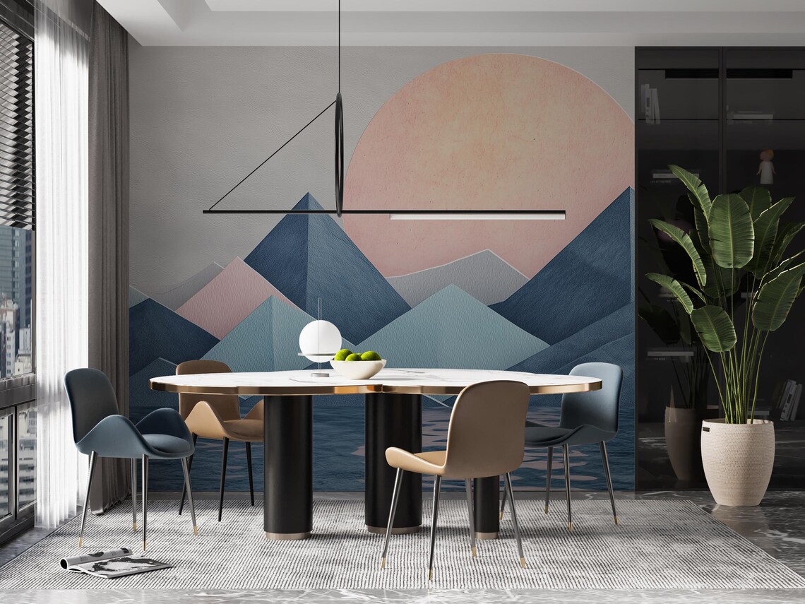 Abstract Blue Mountains in Cubism Style Mural, Nursery Peel and Stick ...