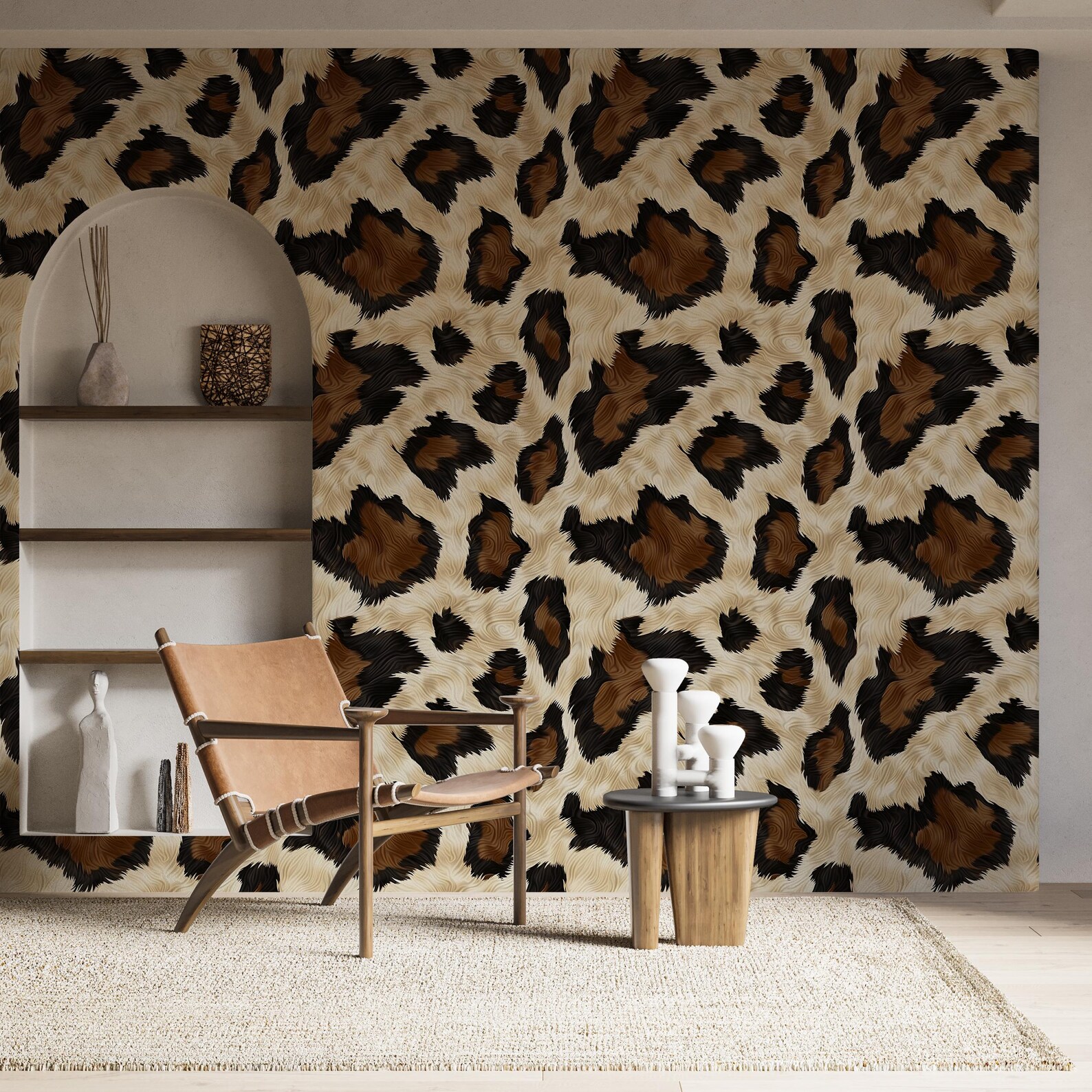 Beige and Brown Cow Print Wallpaper, Animal Skin Pattern Wall Decor ...