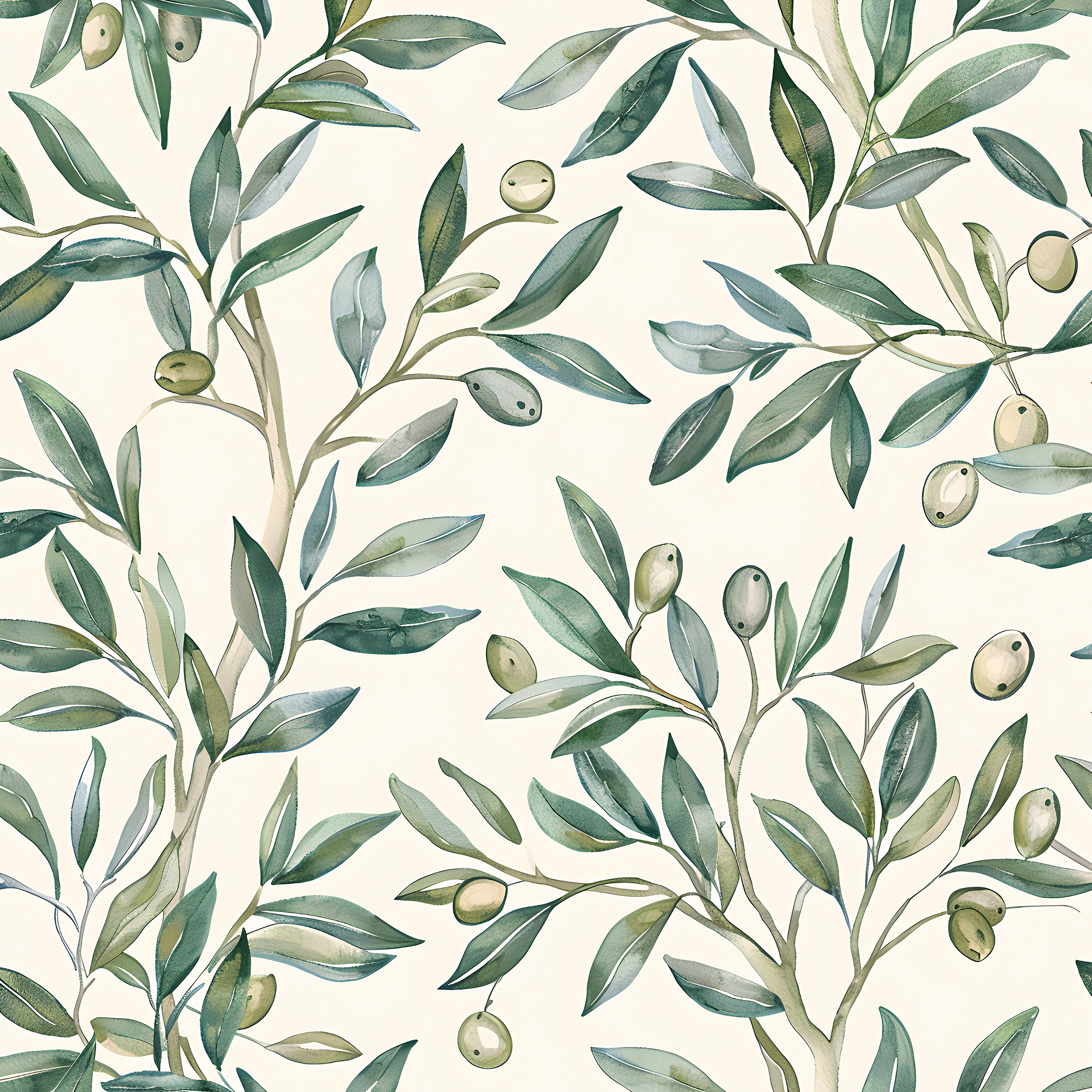 Olive Branches Wallpaper, Leaves and Olives Soft Wallpaper, Peel and ...