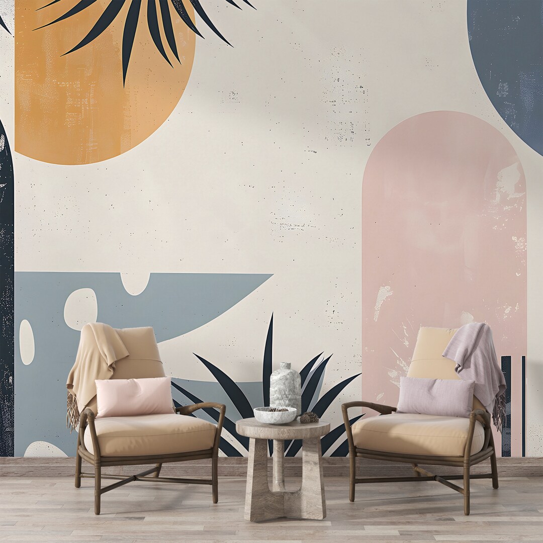 Abstract Shapes Wall Mural, Pastel Colors Geometric Wallpaper, Peel and ...