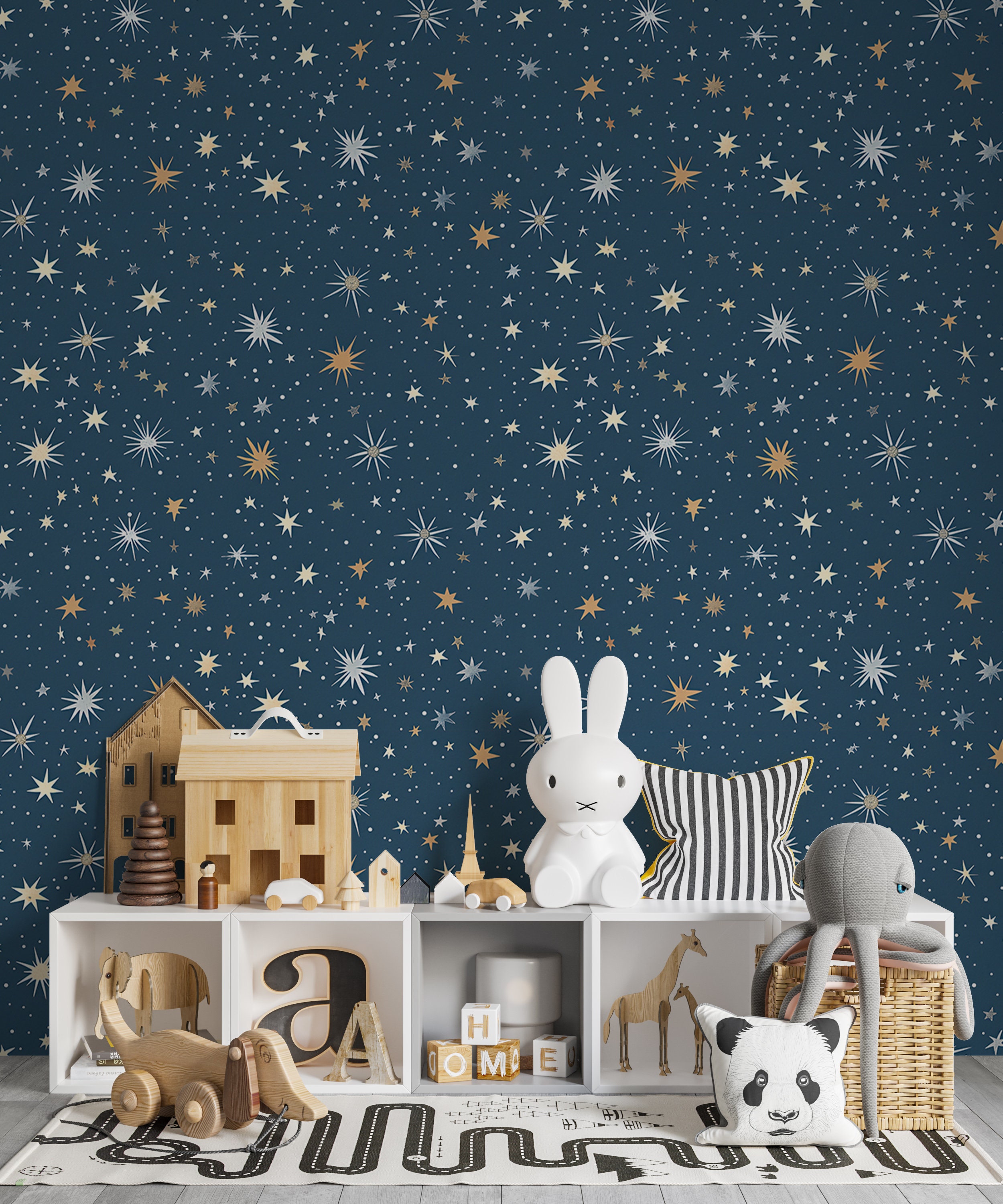 Starry Night Wallpaper, White and Golden Stars Wall Decor, Stars in the ...